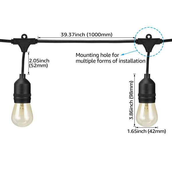 Arlmont & Co. 50ft Patio String Light, Waterproof, 24 Sockets, 36 Bulbs ...