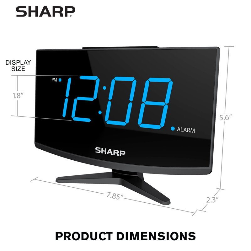 Sharp Digital Alarm Clock, Large Display, FastCharge 2 Amp USB, Blue ...
