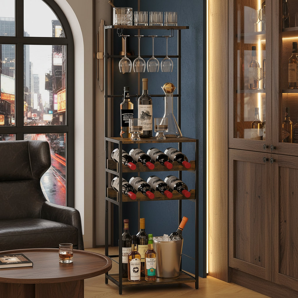 DRODE 5-Tier Corner Liquor Cabinet With Wine Glass Holder & 4 S-Hooks ...