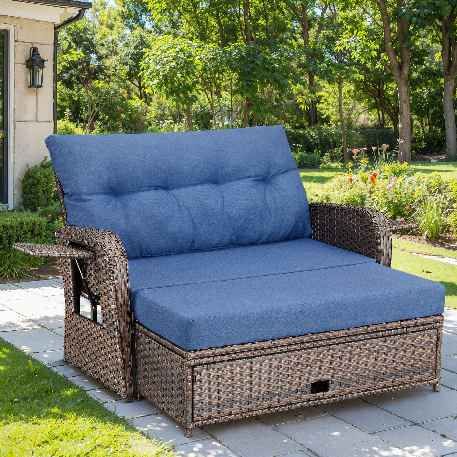 Red Barrel Studio® Valierius Adjustable Outdoor Wicker Daybed Patio ...