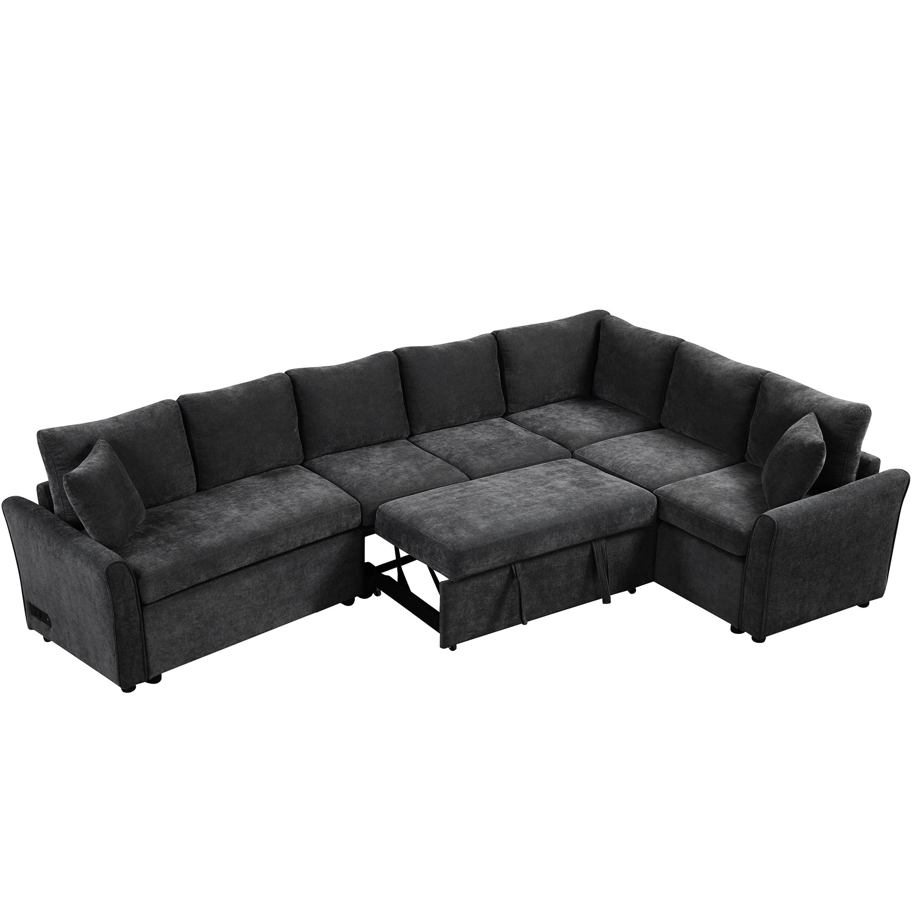 Latitude Run® 124.8", L-Shaped, Gray, Bed, Ports, Power Sockets ...