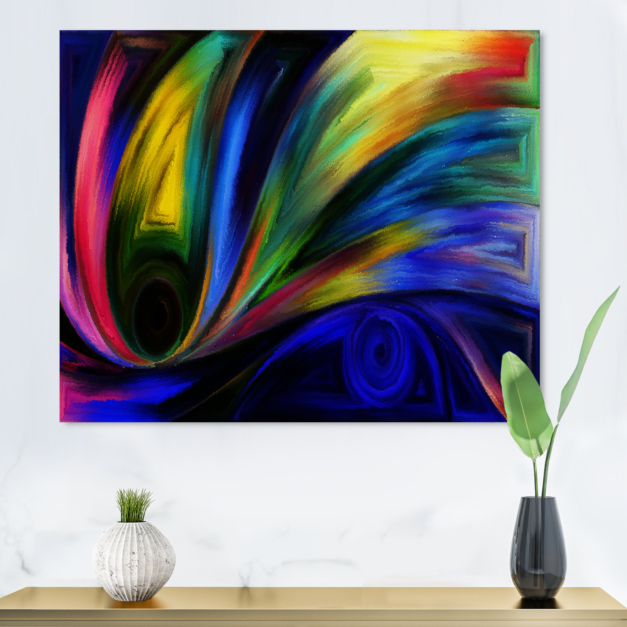 Wrought Studio™ Multicolor Ink Curve Flow - Floater Frame Print on ...