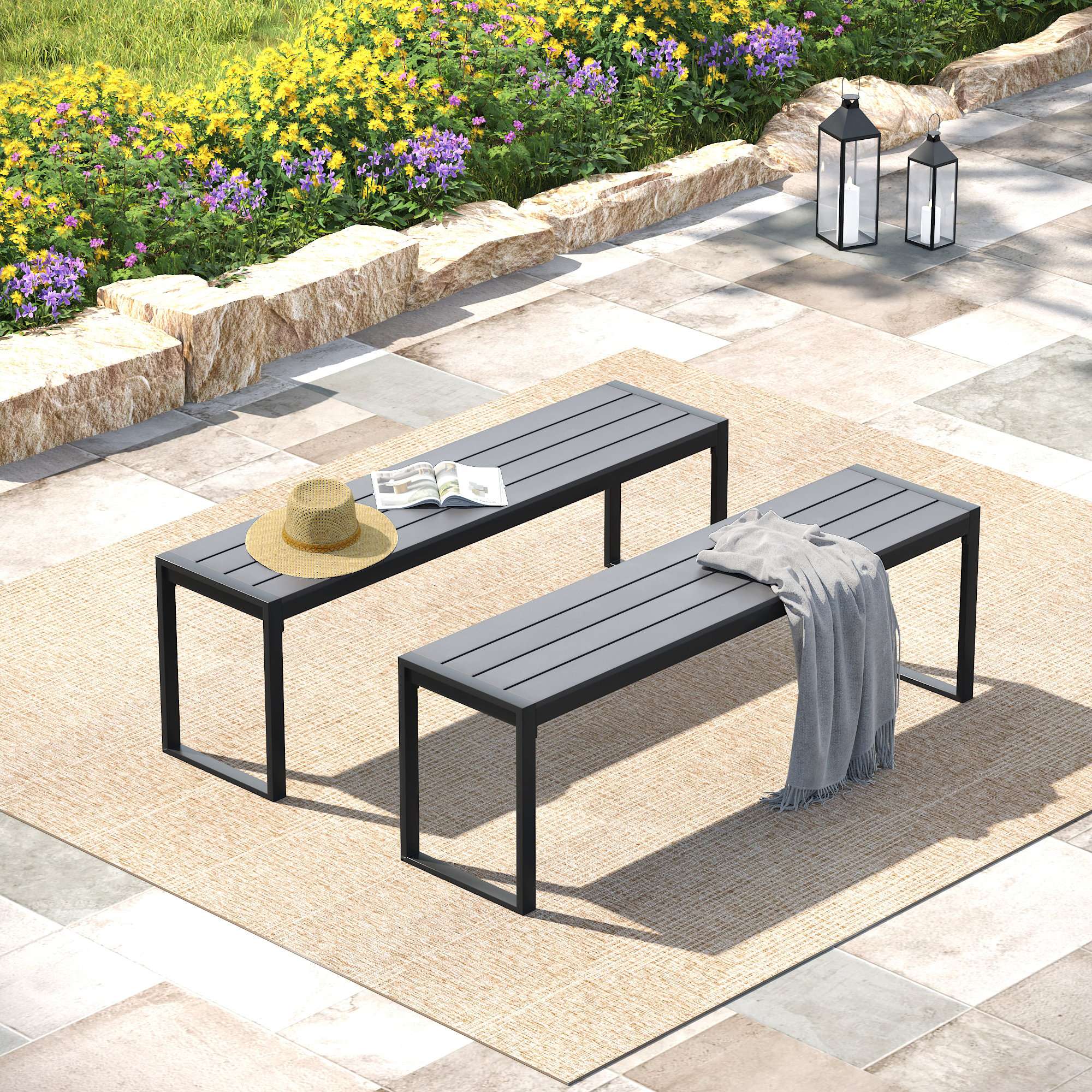 Ebern Designs Outdoor Patio Faux Wood Bench - Wayfair Canada