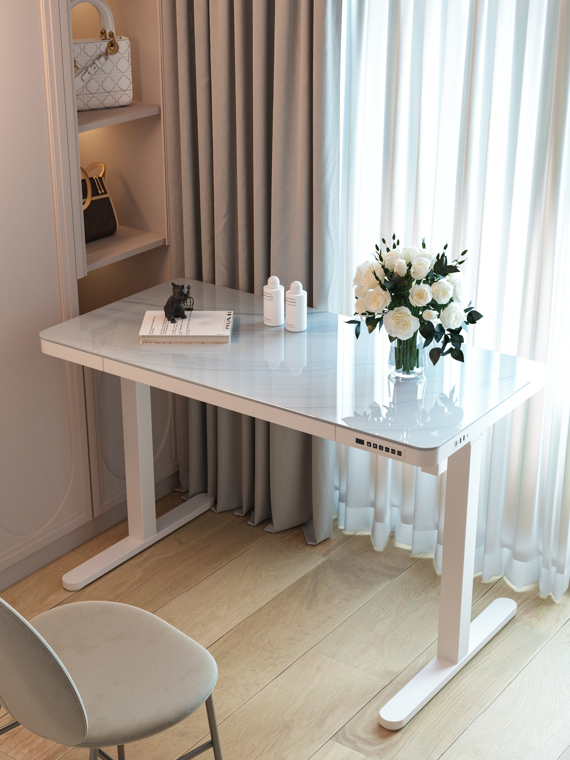 Inbox Zero Alouette 120cm W Marble Glass Height Adjustable Standing ...