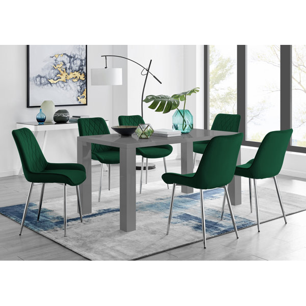 Canora Grey Scottsmoor Modern Grey Dining Table With 6 Luxury Velvet ...
