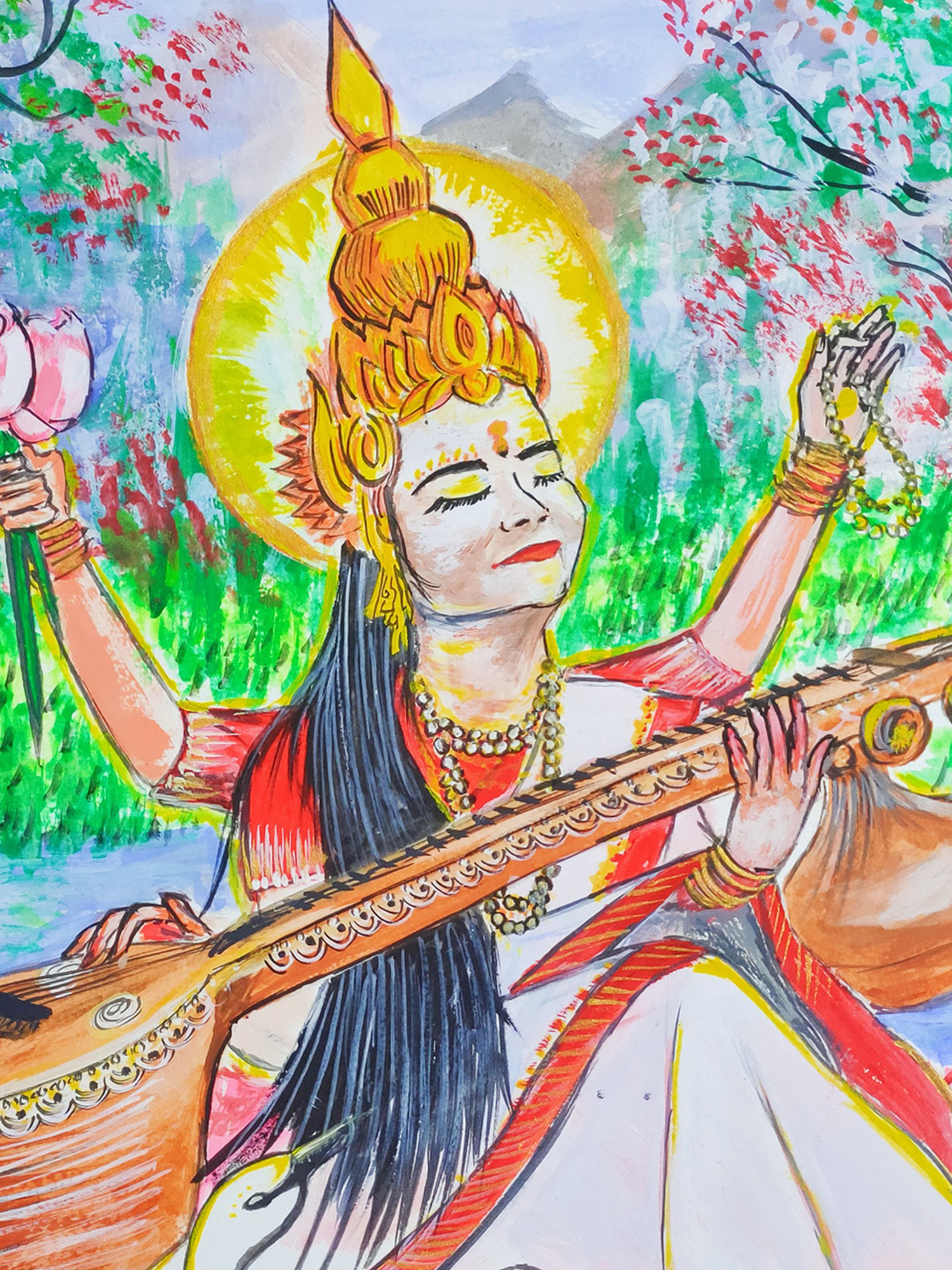 Bungalow Rose Goddess Sharda Watercolour Painting | Artworks By Chetan ...
