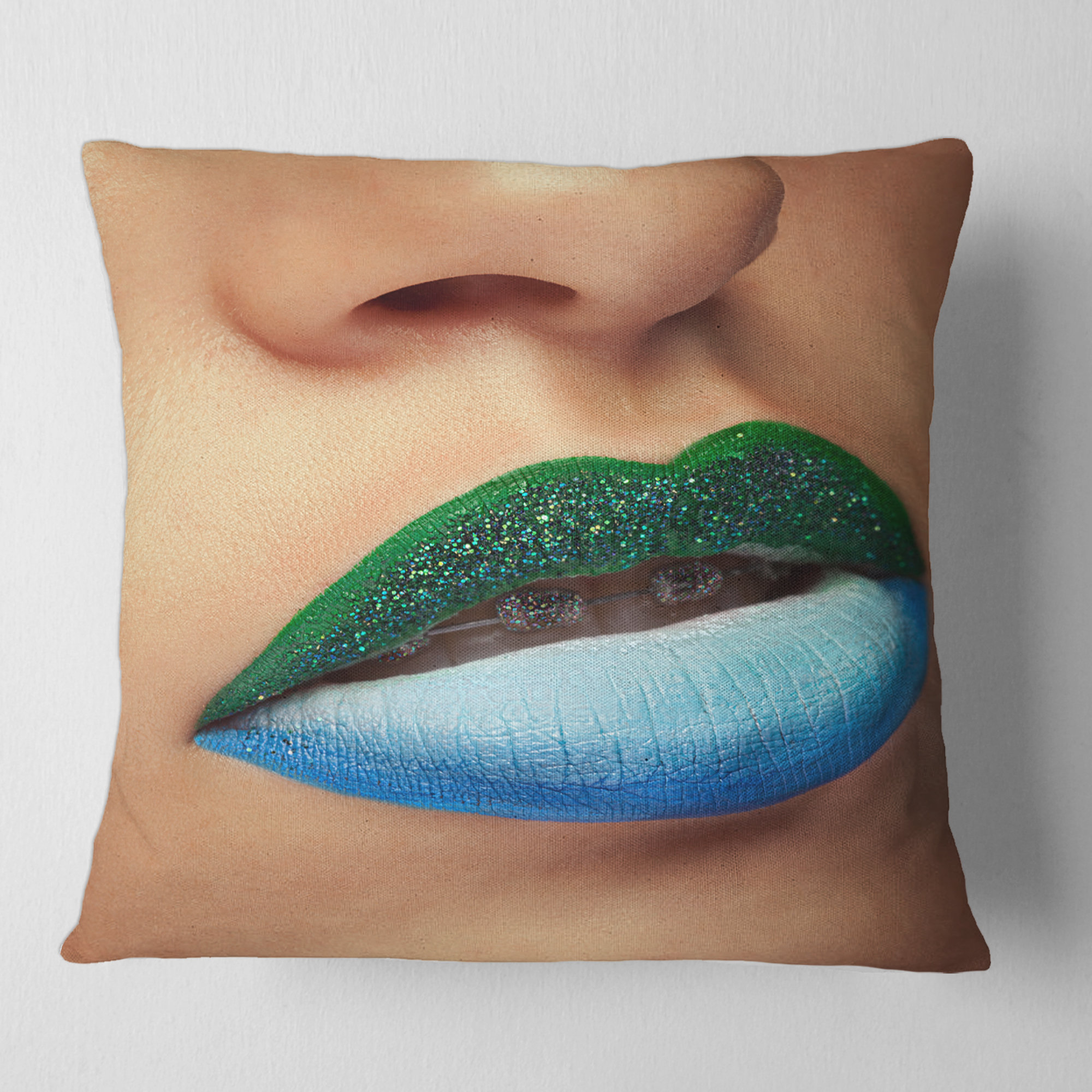 Design Art Close up Lips with Fashion Make up and Brackets Square ...