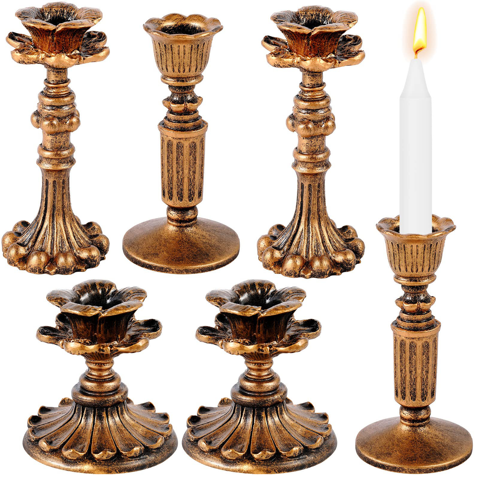 World Menagerie 6 Pcs Vintage Candlestick Holders Taper Resin Candle Holder Retro Antique Candle ...