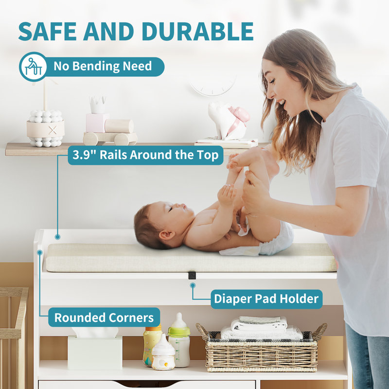 Ebern Designs Saunti Baby Changing Table Dresser，a Wood Diaper Changing ...