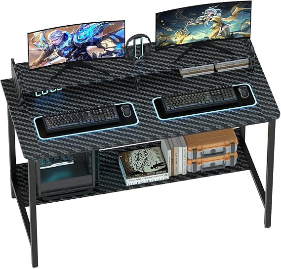 17 Stories Computer Desk With Shelves, Gaming Writing Desk, Study PC ...