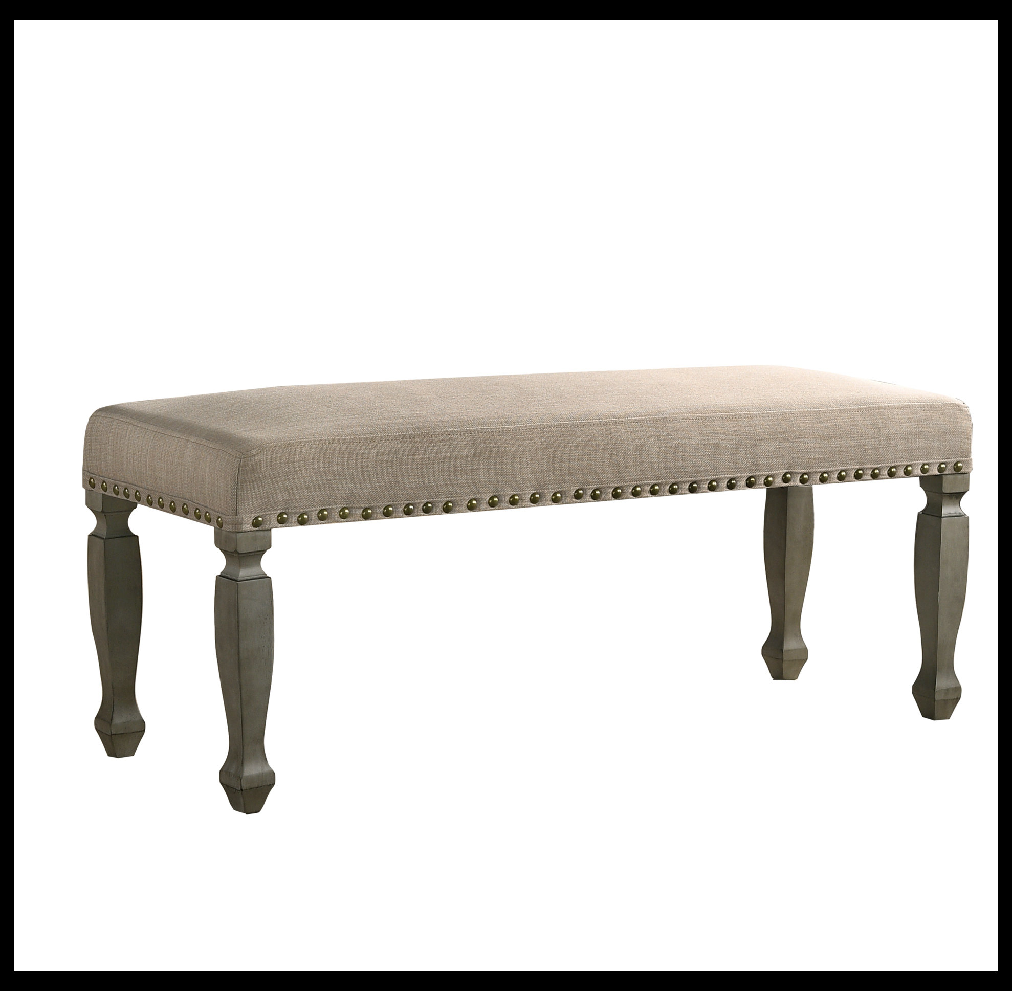 Charlton Home® Didimo Antique Grey Finish Upholstered Nailhead Bench ...