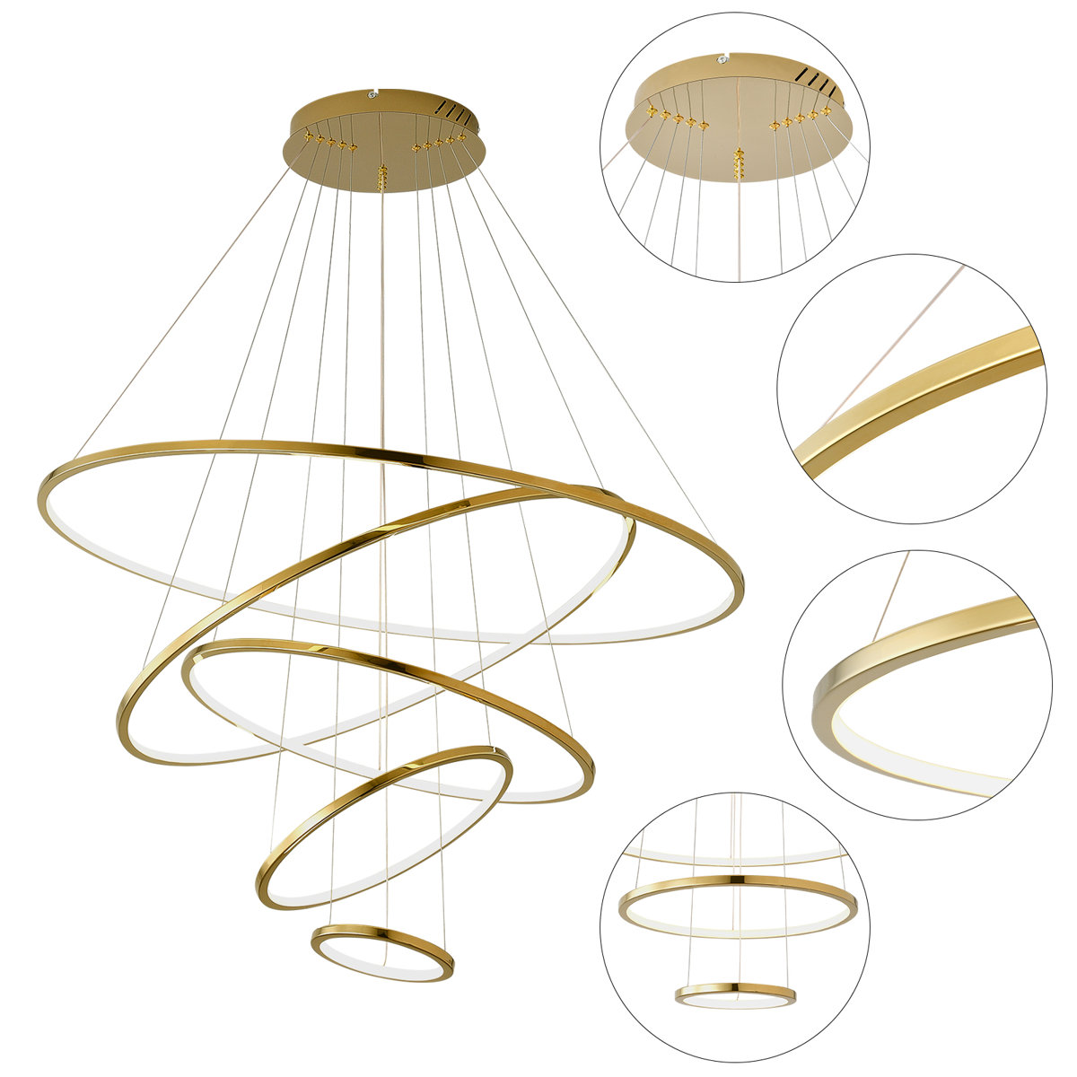 Mercer41 Bariah Modern 5-Ring Dimmable Luxury High Ceiling Pendant ...