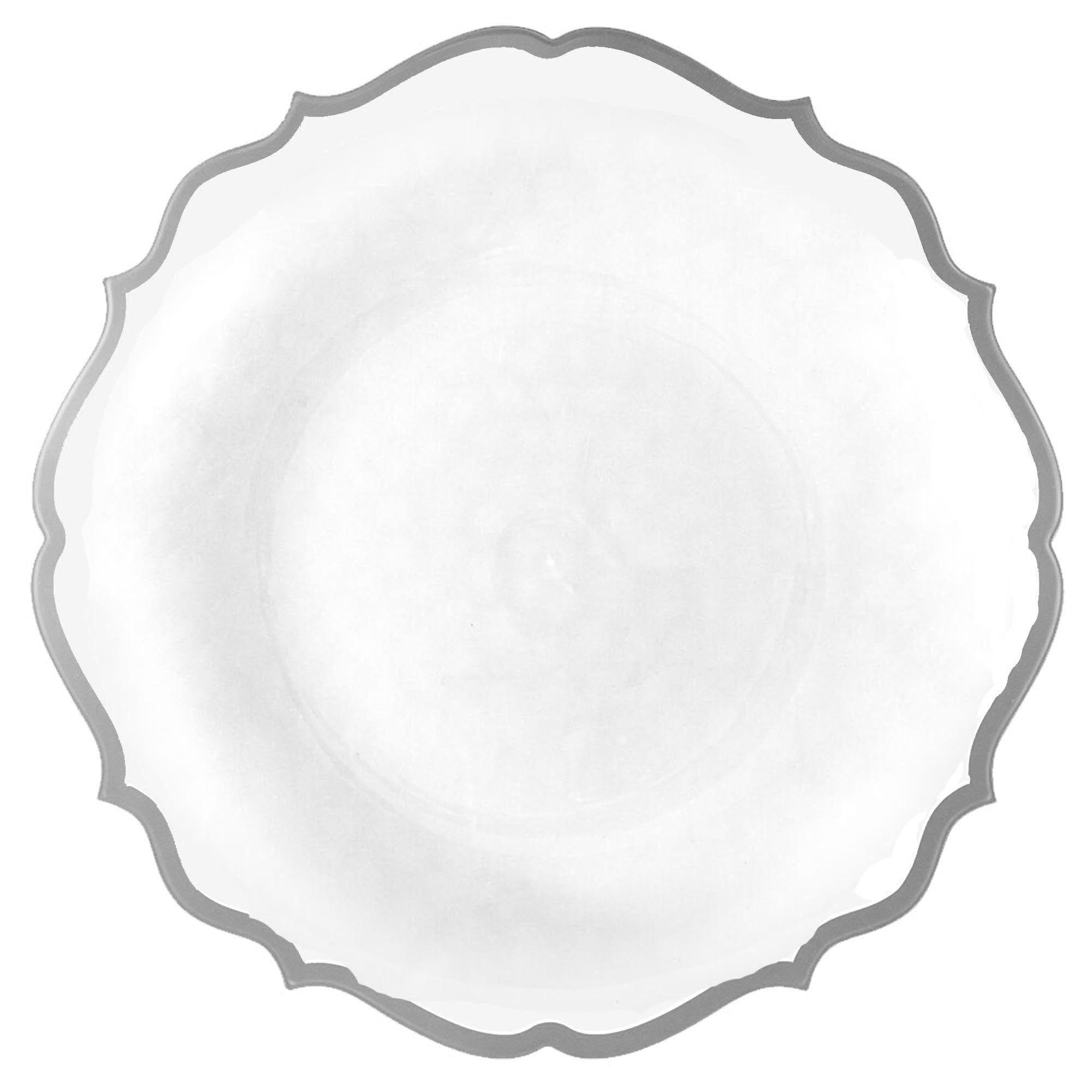 Ecoquality 10.5 Inch Round White Plastic Plates With Silver Rim Modern ...