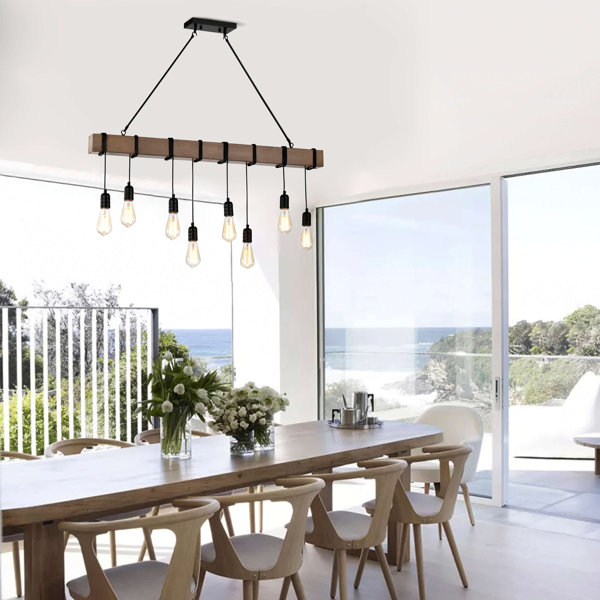Steelside™ Jason 8 - Light 41.7" Unique Linear Chandelier with Wood ...