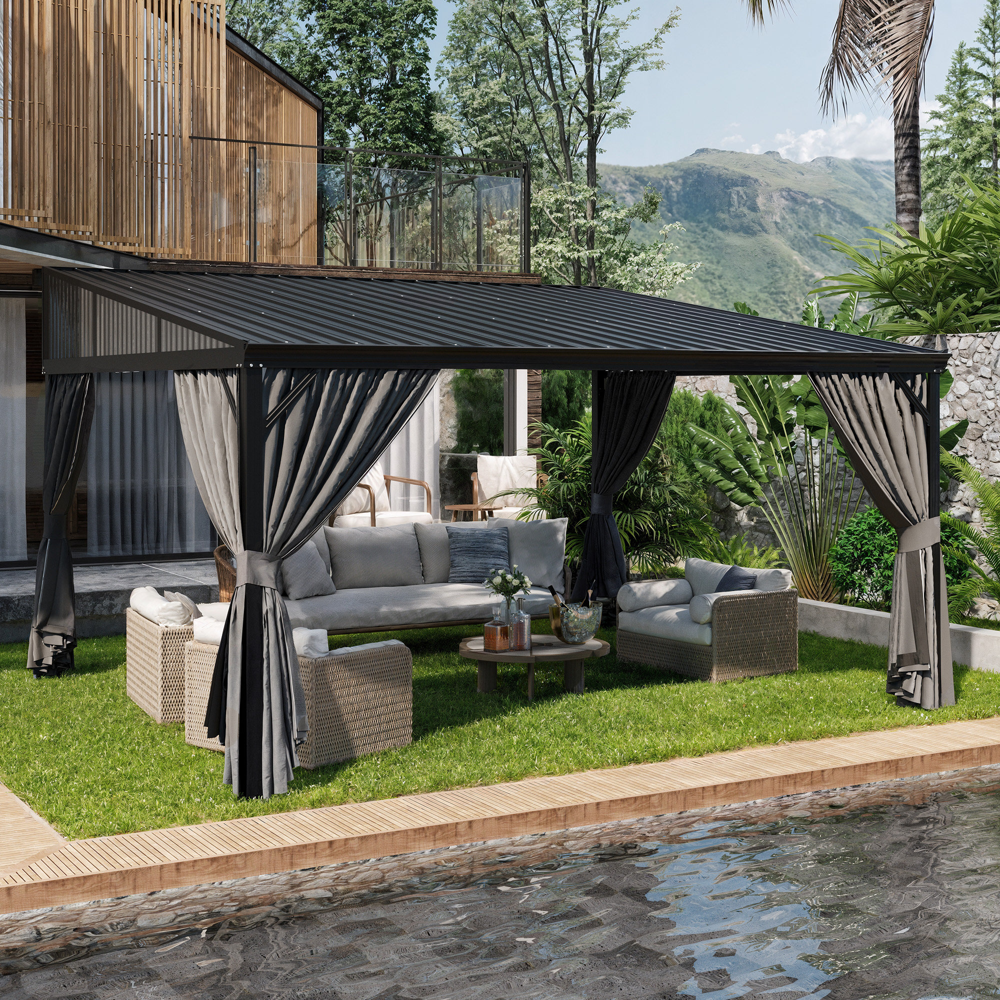 MoonQuake Outdoor Metal Pavilion Gazebo With Aluminum Frame, Privacy ...