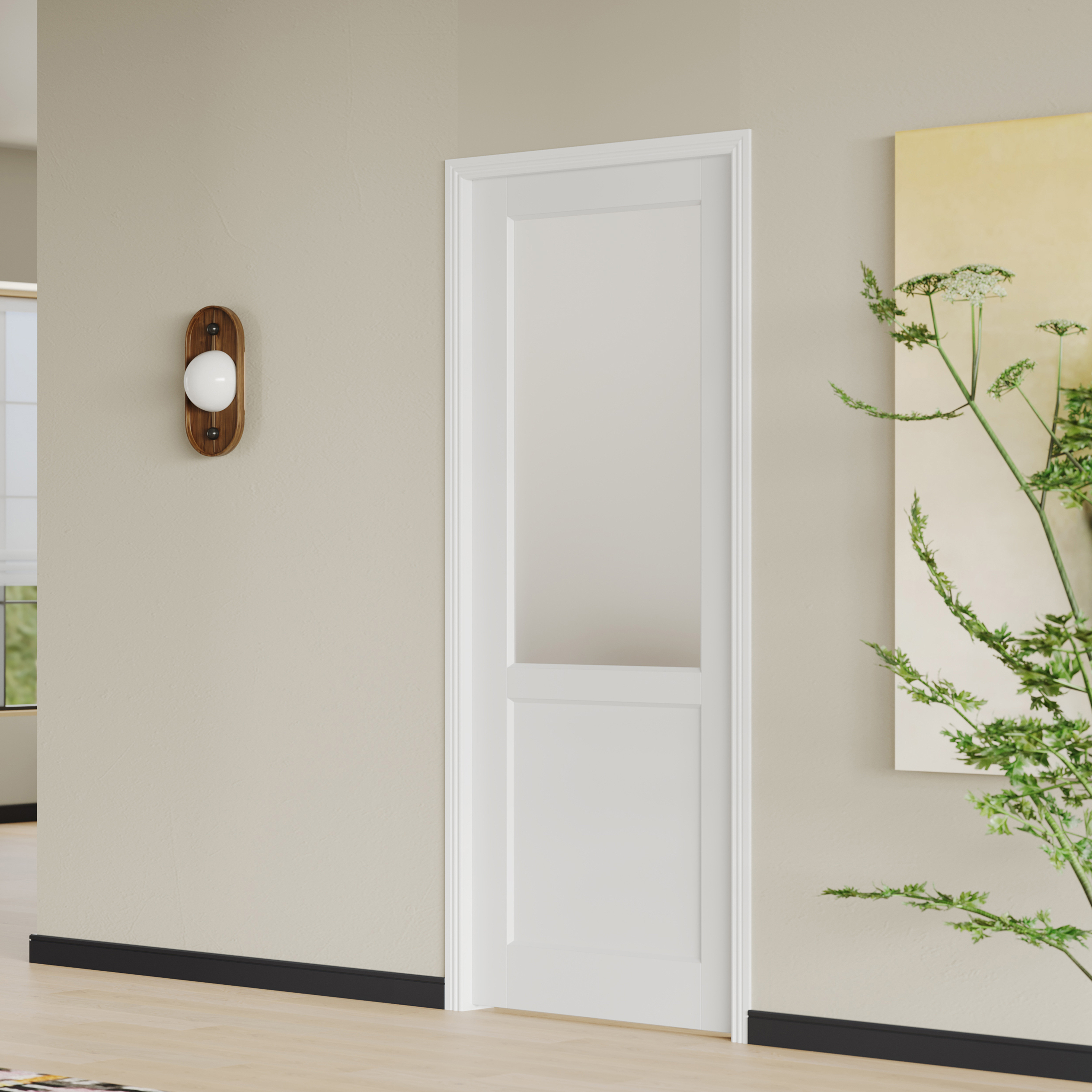 CHIC MODE Prehung Door - Half Frosted Glass Panel Combo Interior Door ...