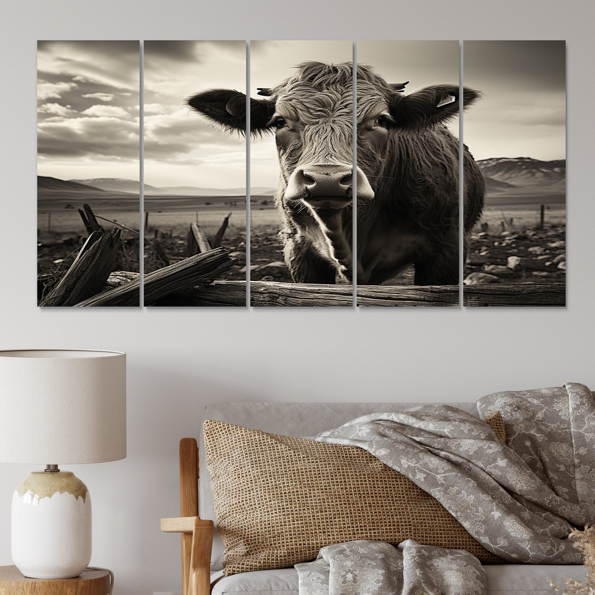 Design Art Cattle Silent Watch I - Animals Canvas Print - 5 Equal ...