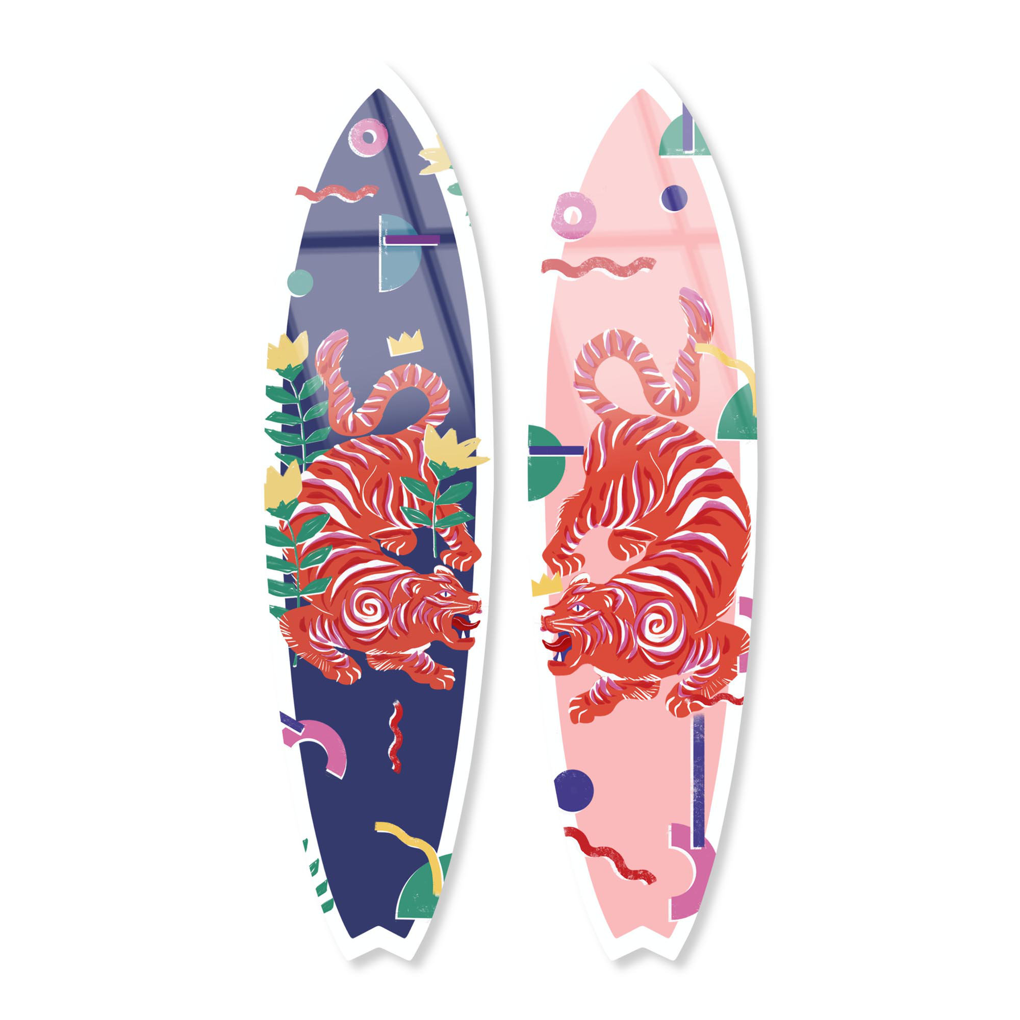 Notori Art Crimson Tiger Surfboard Set Acrylic Coastal Wall Art by ...