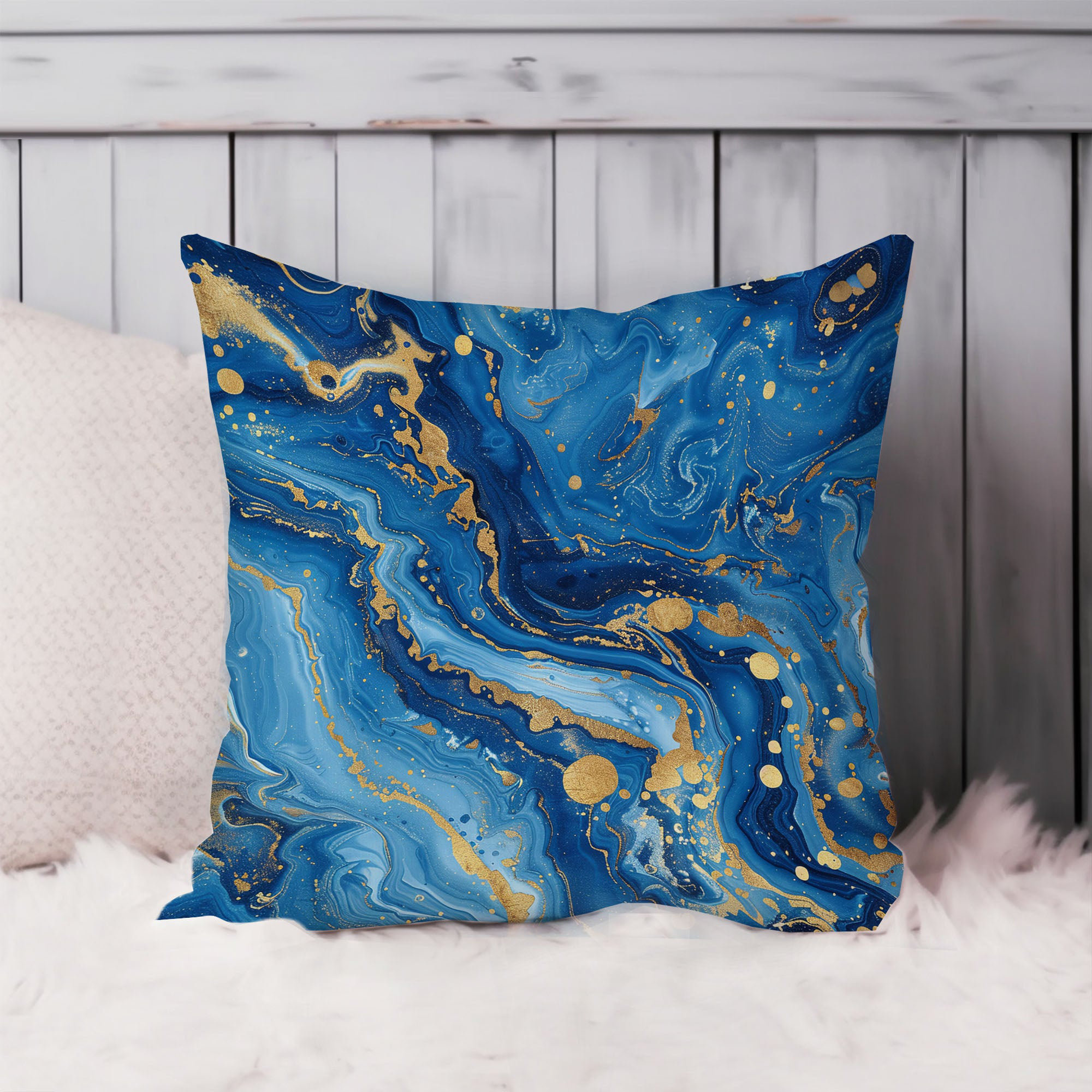 Ethan Taylor Abstract Blue & Gold Geode Crystals Marble IX Modern | Wayfair