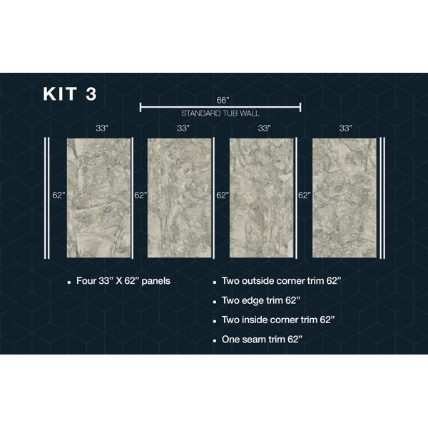 Polymarm 72" W 60" H 33" D Three Wall Composite Tub Wall Panel Surround ...