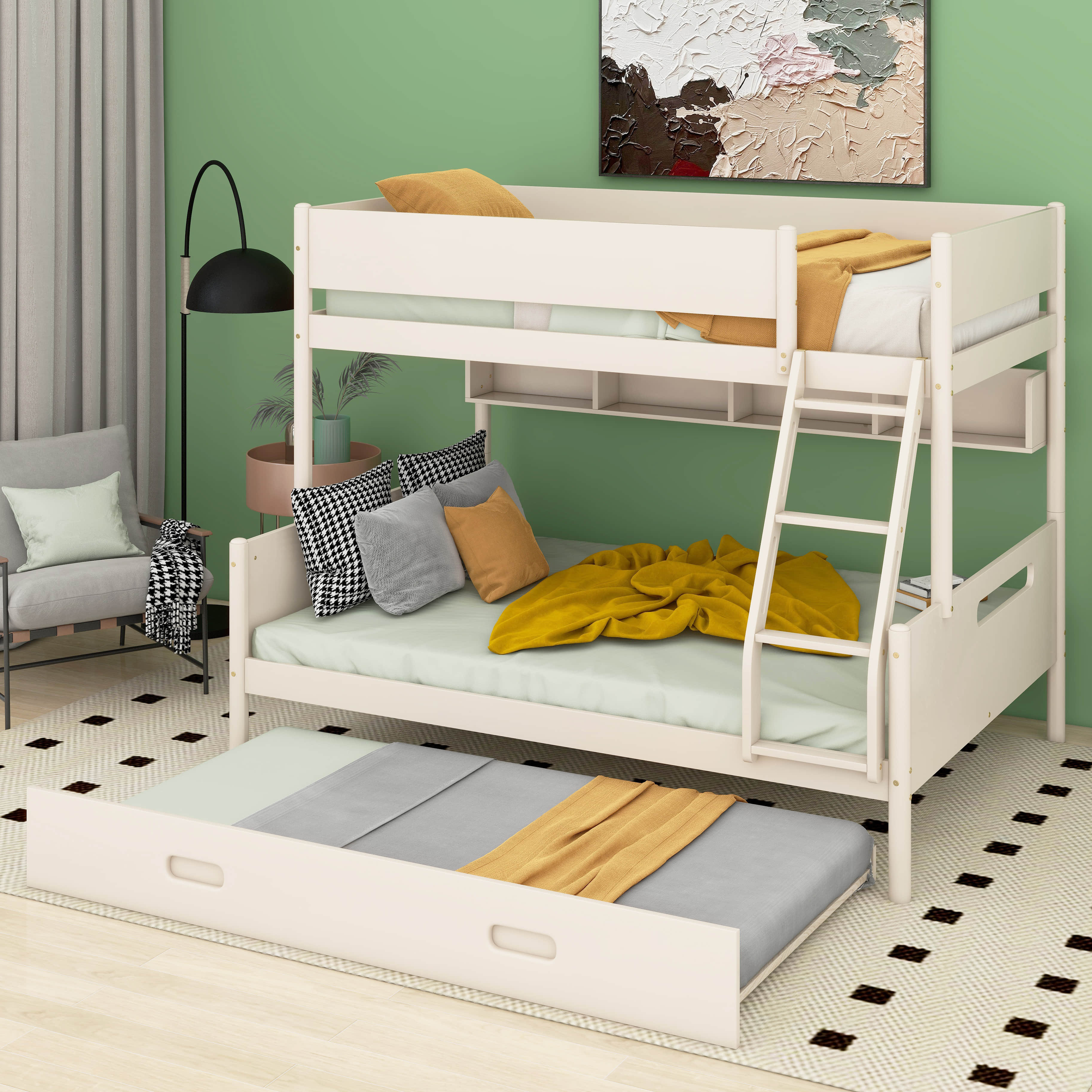 Harriet Bee Lit superposé simple sur lit double avec lit gigogne ...