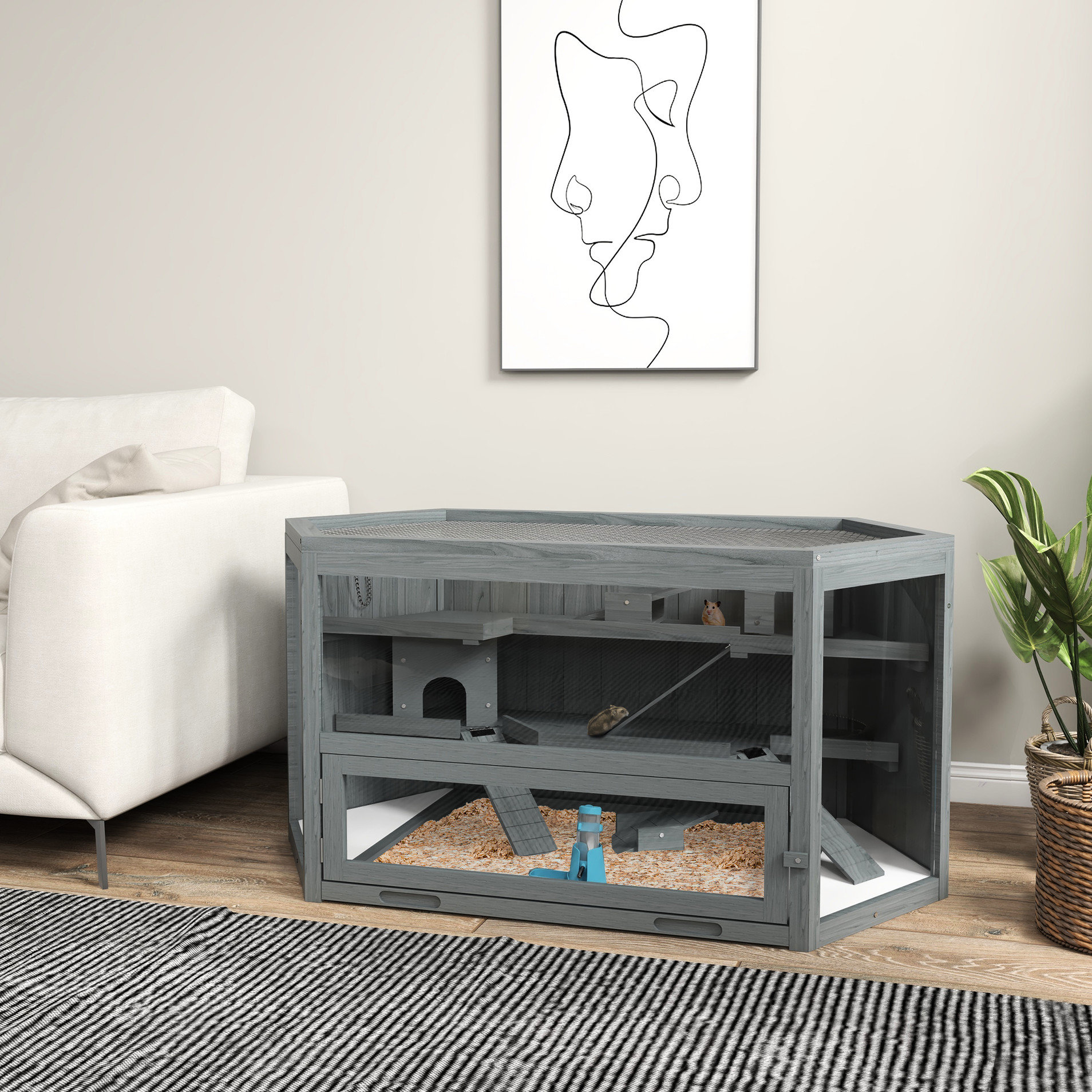 Latitude Run® Wooden Hamster By - 3 Tier With Tray, Seesaws, Water ...