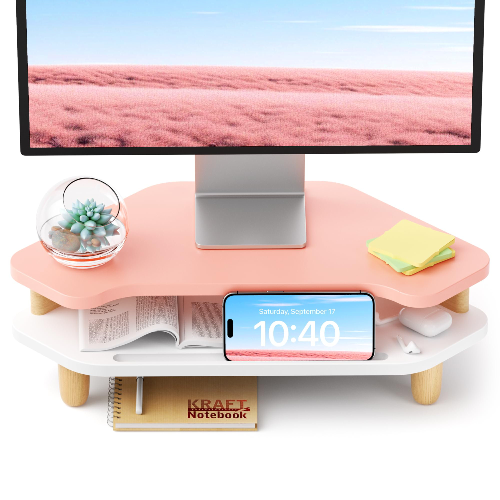 Latitude Run® Monitor Stand Booster, Double Layer Corner Wooden Monitor ...