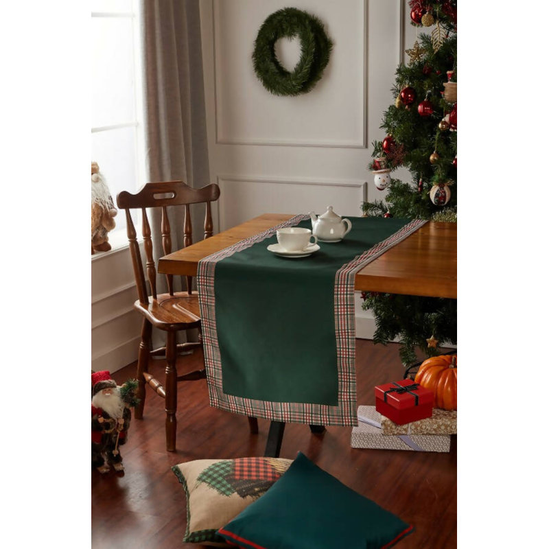 Latitude Run® Hunter Green Runner with Plaid Border, Holiday Décor ...