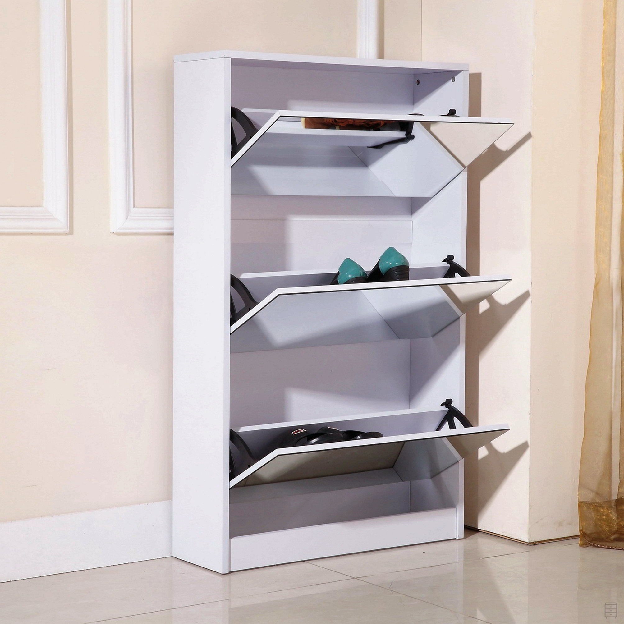 Red Barrel Studio® Shoe Cabinet With Small Mirror Edge Gap, Mirror Shoe ...