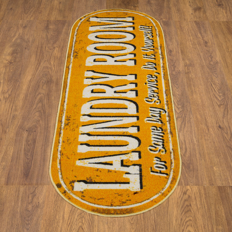 Ottomanson Non-Slip Rubberback Oval Laundry Room Runner Rug, Yellow ...