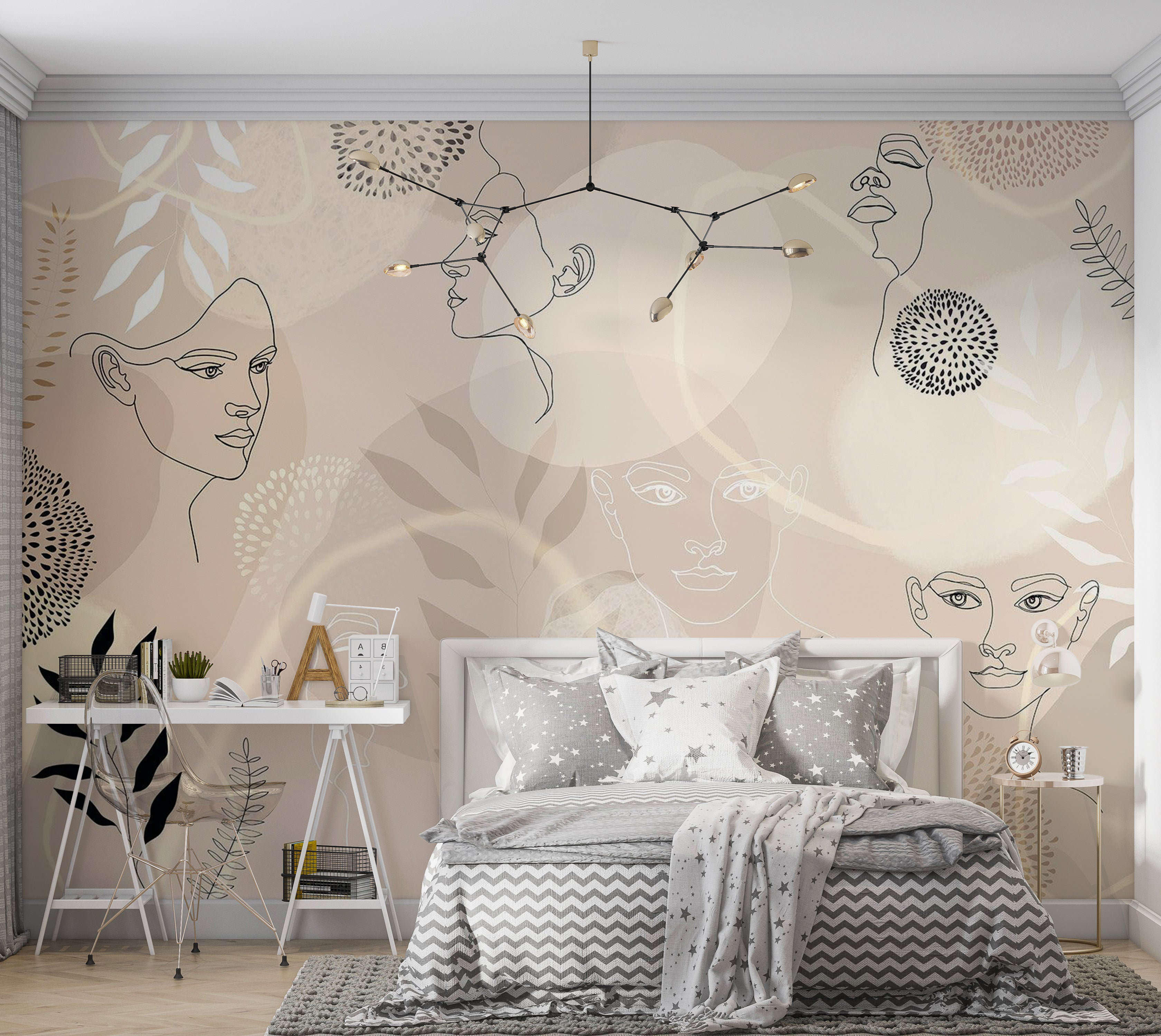 Red Barrel Studio® Abstract Wallpaper Wall Mural - Potrait Line Art ...