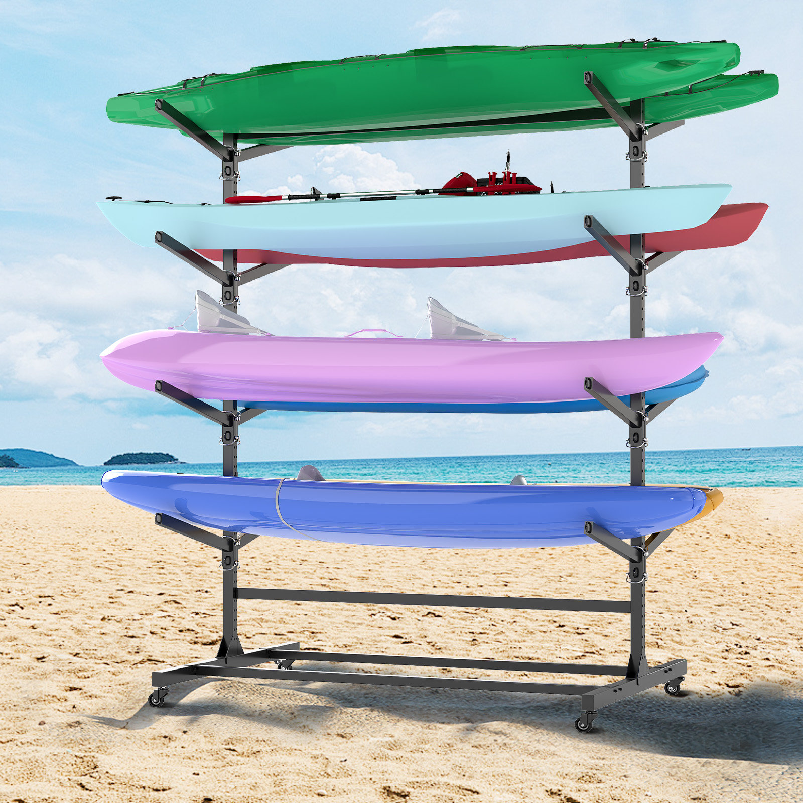 Arlmont & Co. Metal Kayak Storage Rack, Heavy Duty Adjustable with 8 ...
