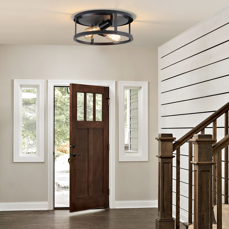 17 Stories 2-lights Black Flush Mount Ceiling Light Fixtures With Cage ...