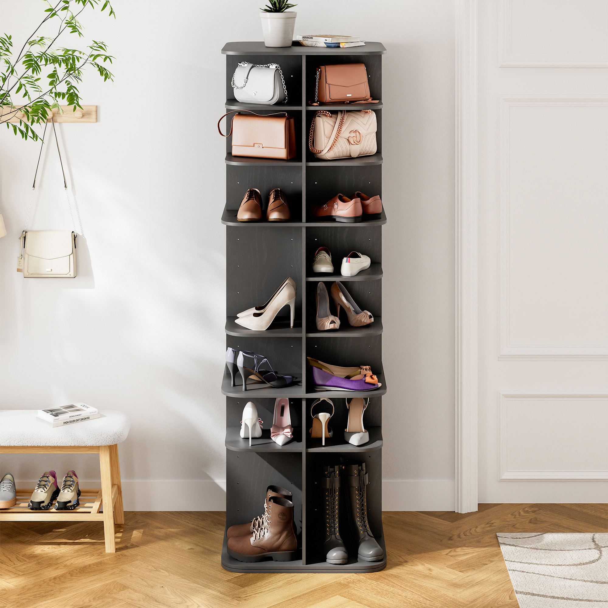 Hokku Designs Trianna 36 Pair Rotating Shoe Rack with Adjustable ...