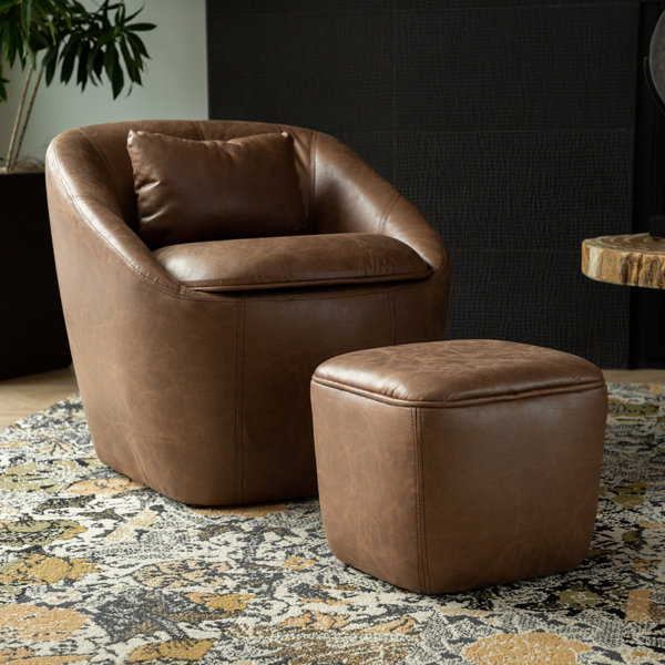 17 Stories Erastatus Faux Leather Barrel Chair with Ottoman & Reviews ...
