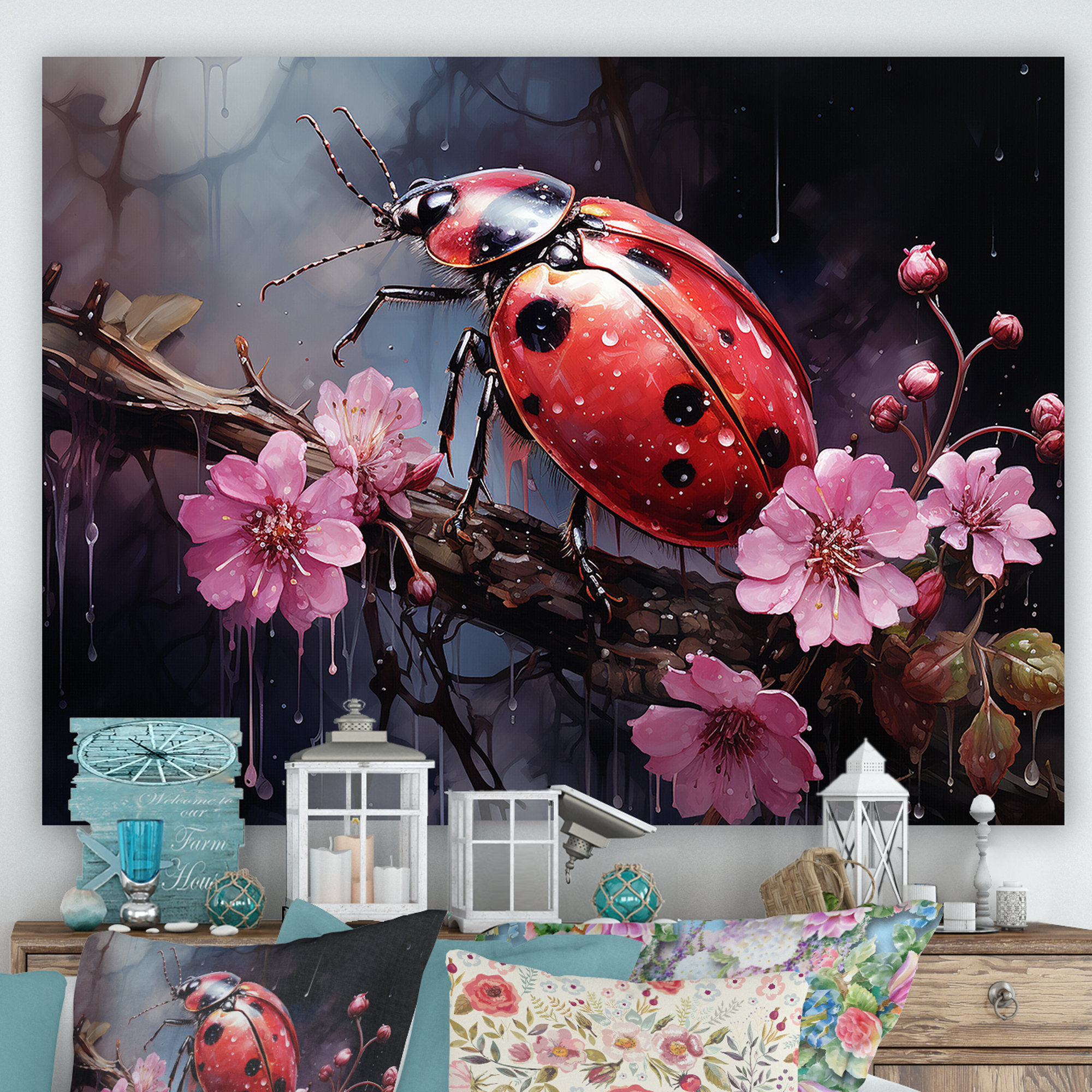 August Grove Botanical Landybug Harmony IV - Ladybug Canvas Art Print ...