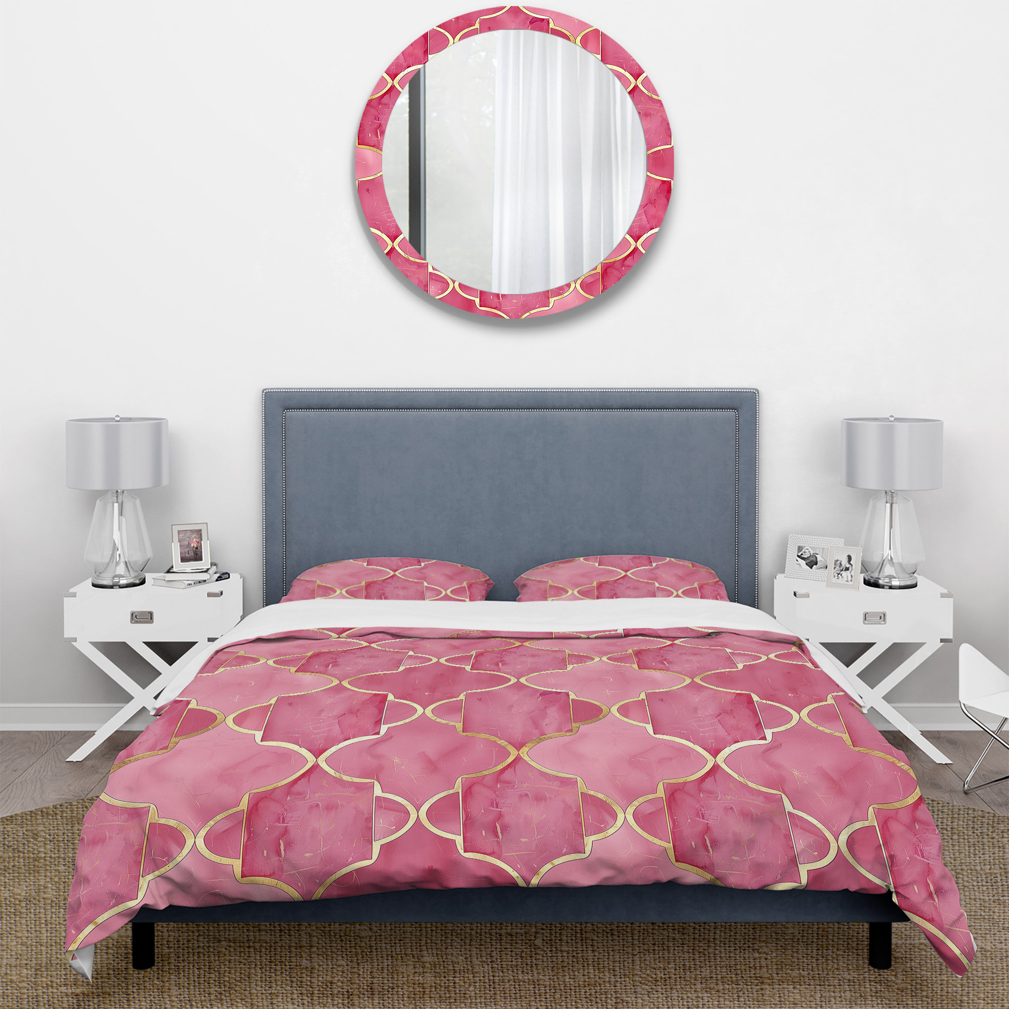 Design Art Pink Gold Midcentury Trellis V - Midcentury Duvet Cover Set ...