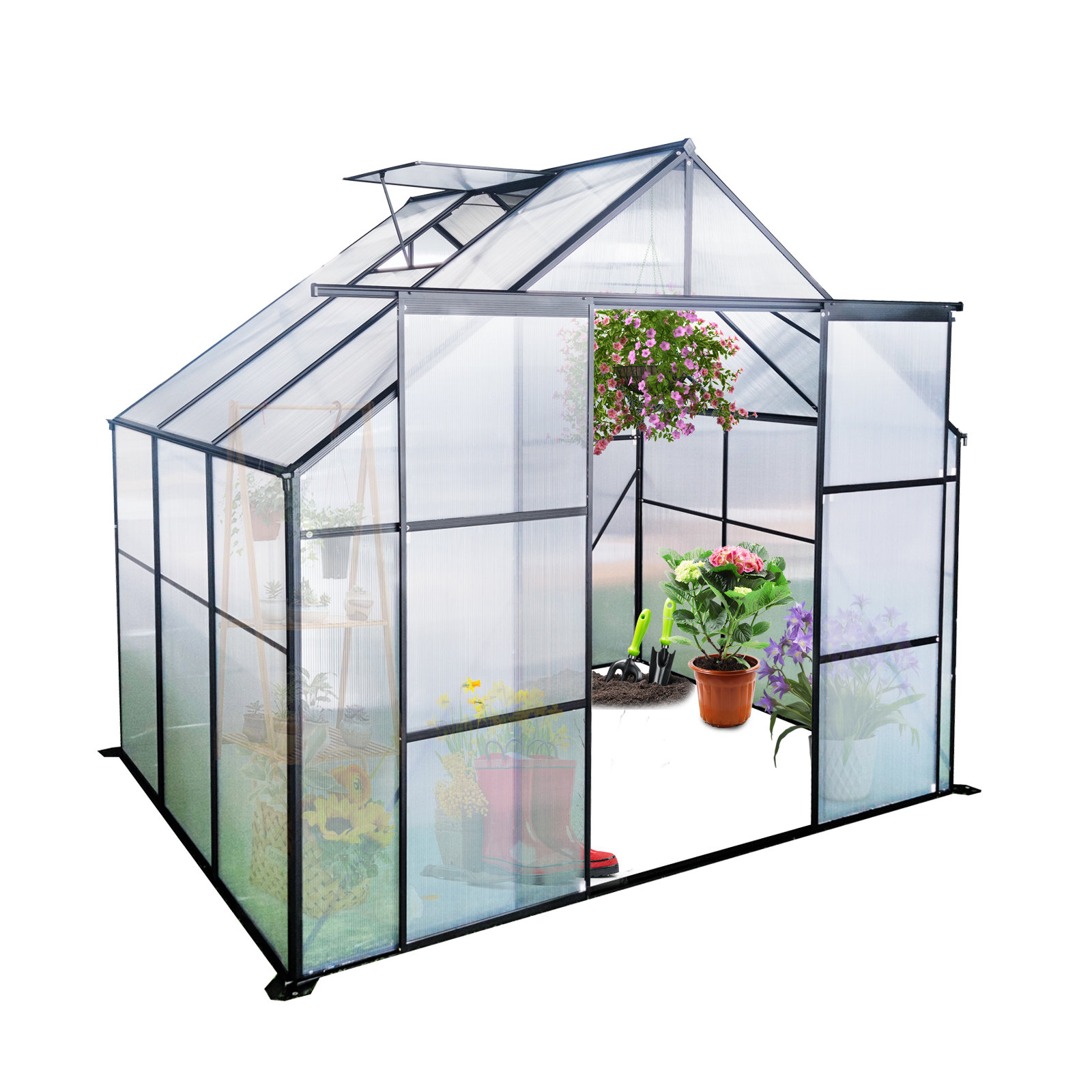 Himimi 8x6ft-black Double Door Polycarbonate Greenhouse Raised Base And ...