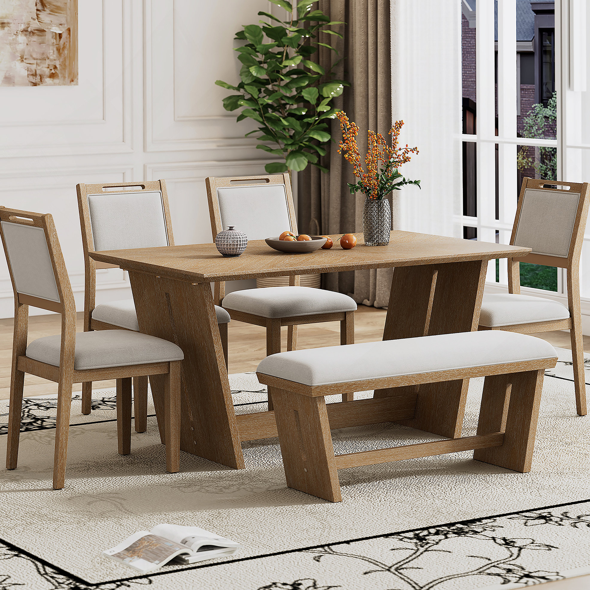 Gracie Oaks 6-Piece Retro Dining Table Set with Distressed Finish ...