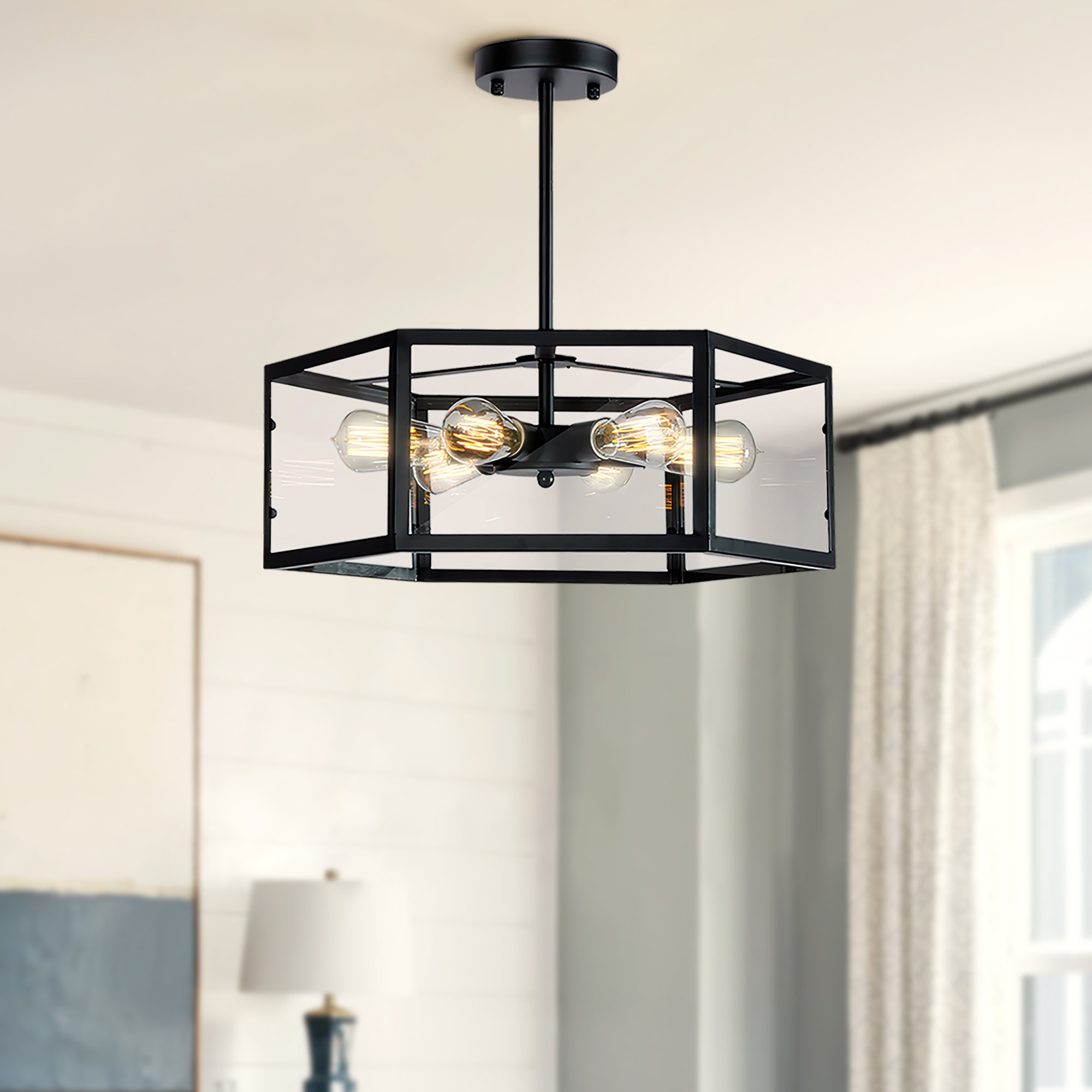 17 Stories Rustic 6 - Light Dimmable Hexagon Pendant Light with Clear ...