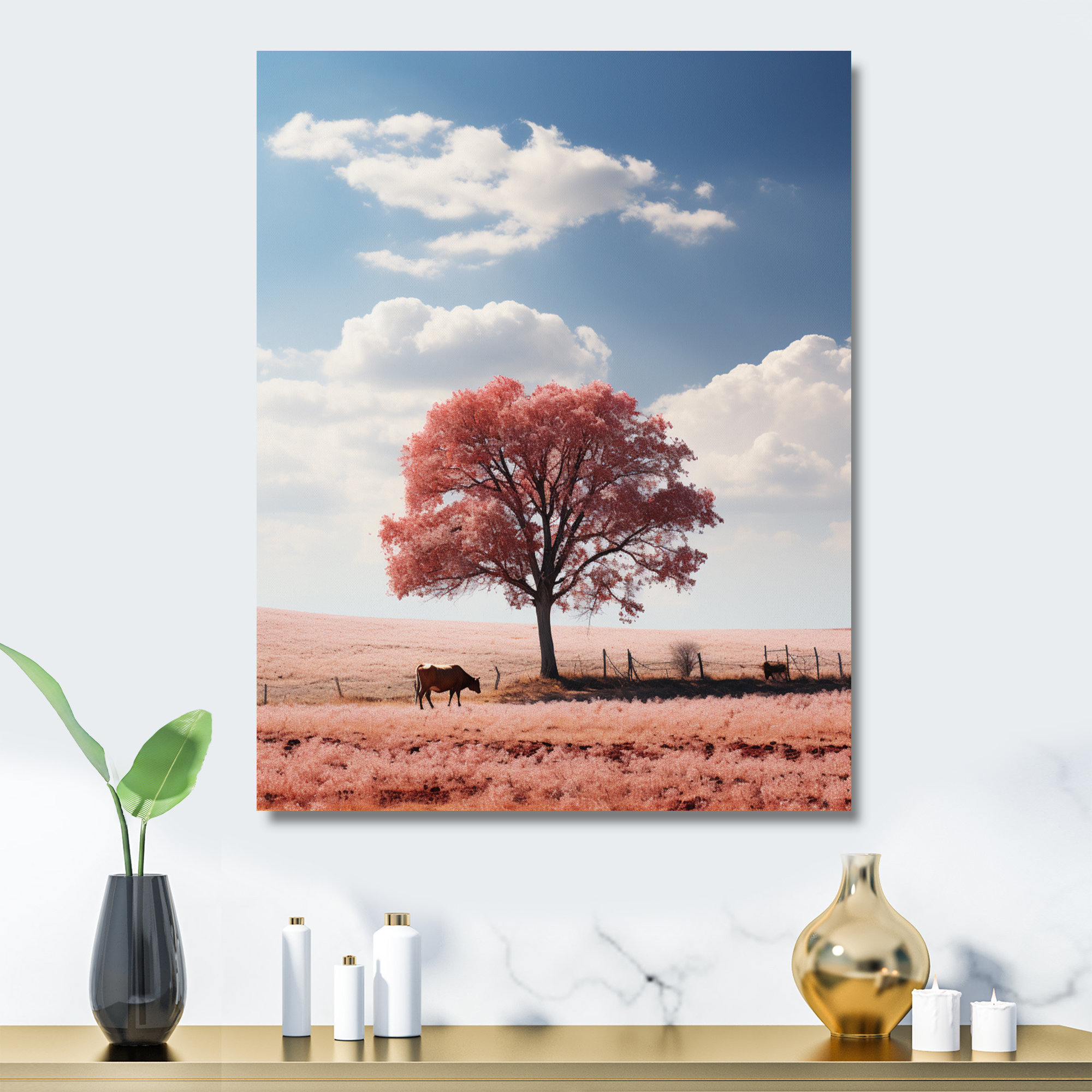 Winston Porter Pink Tree Tranquil Fields - Tree Metal Wall Art Prints ...