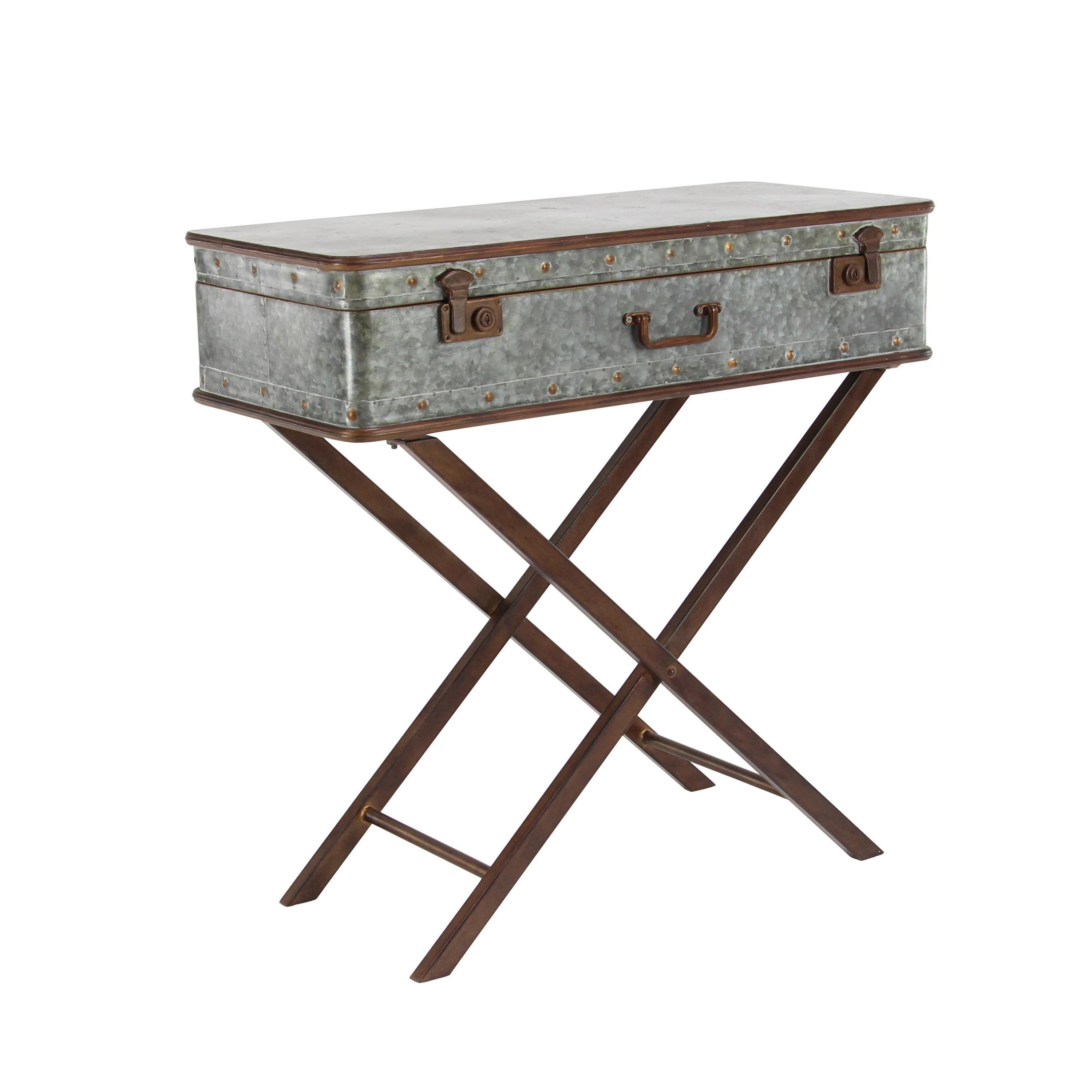 Williston Forge Laforce Metal Side End Gray Accent Table with Suitcase ...