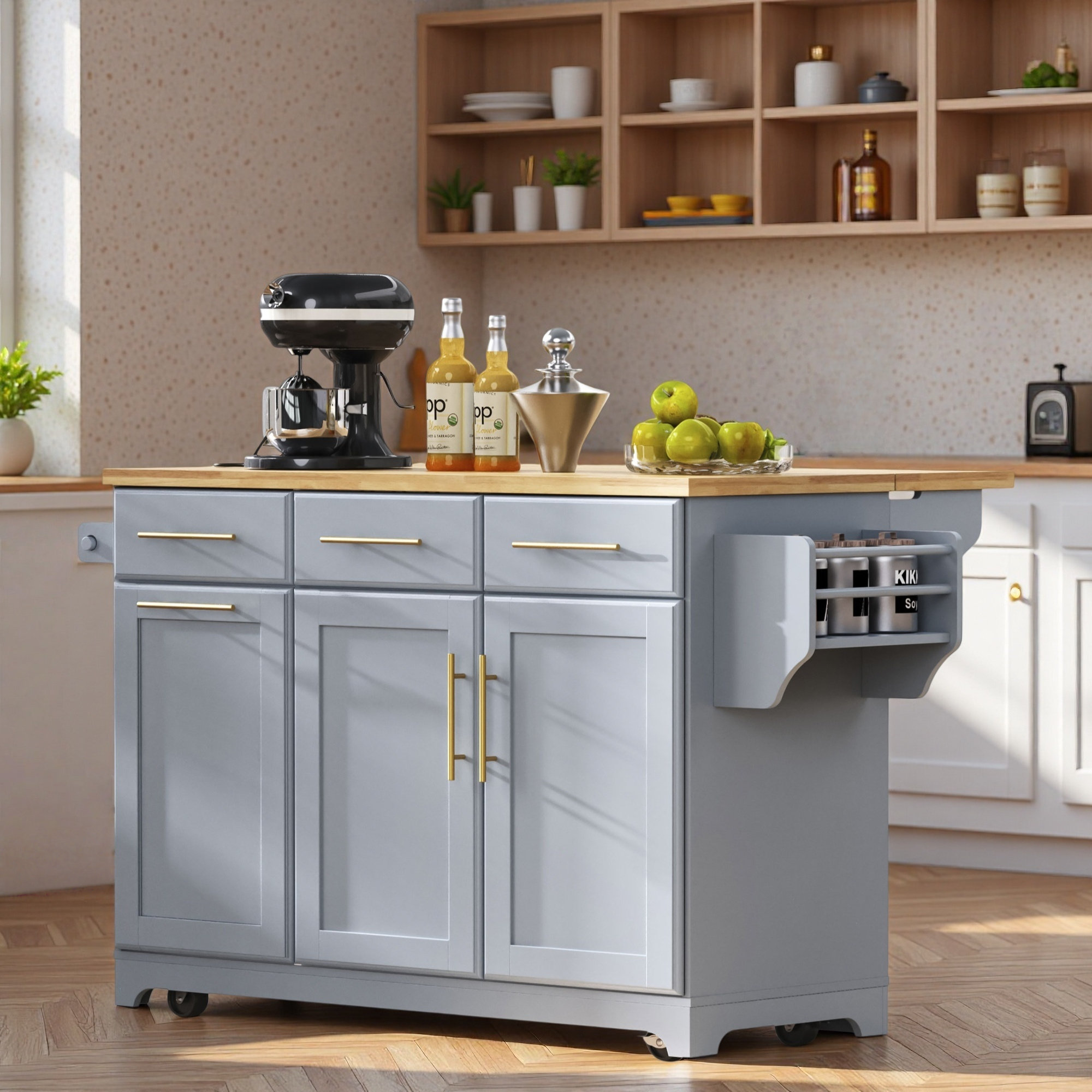 Lark Manor™ Kitchen Island With 3 Drawers, Storage 2 Pull Out Cabinet ...