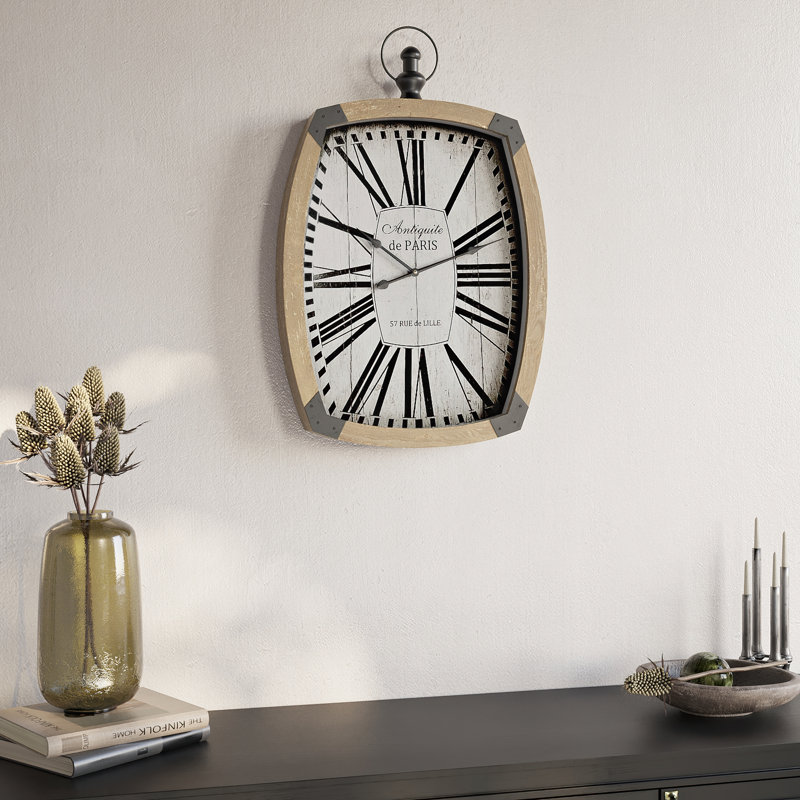 Gracie Oaks Kiara Wood Rectangle Farmhouse Style Wall Clock | Wayfair