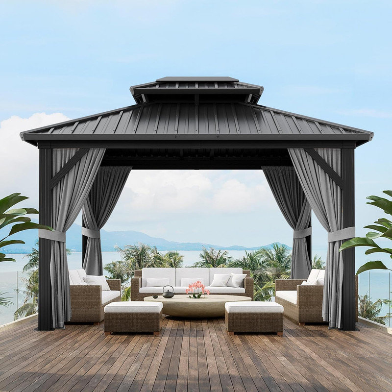 LumiParty 10x12FT Outdoor Patio Gazebo with Aluminum Double Roof ...
