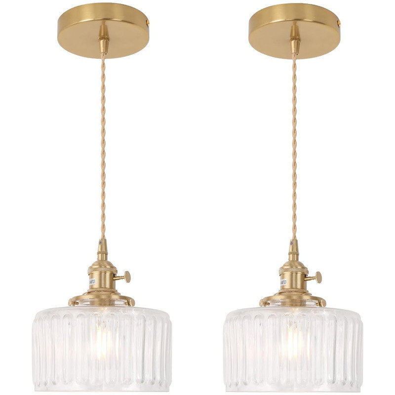 Red Barrel Studio Pendant Light 2 Pack with Clear Striped Glass ...