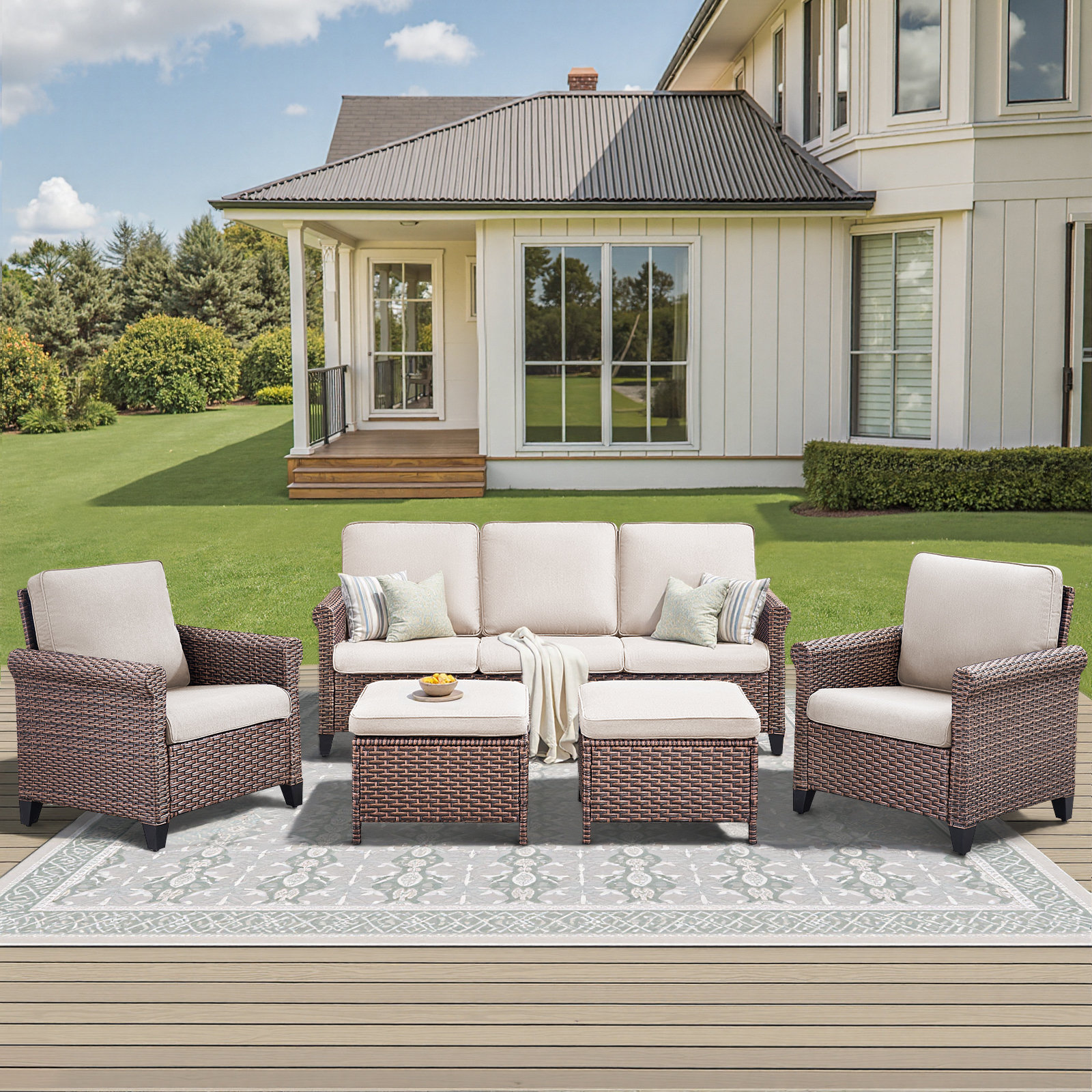 Lark Manor™ 5 Pieces Patio Furniture Sets For Patio Deck Outdoor Lounge ...