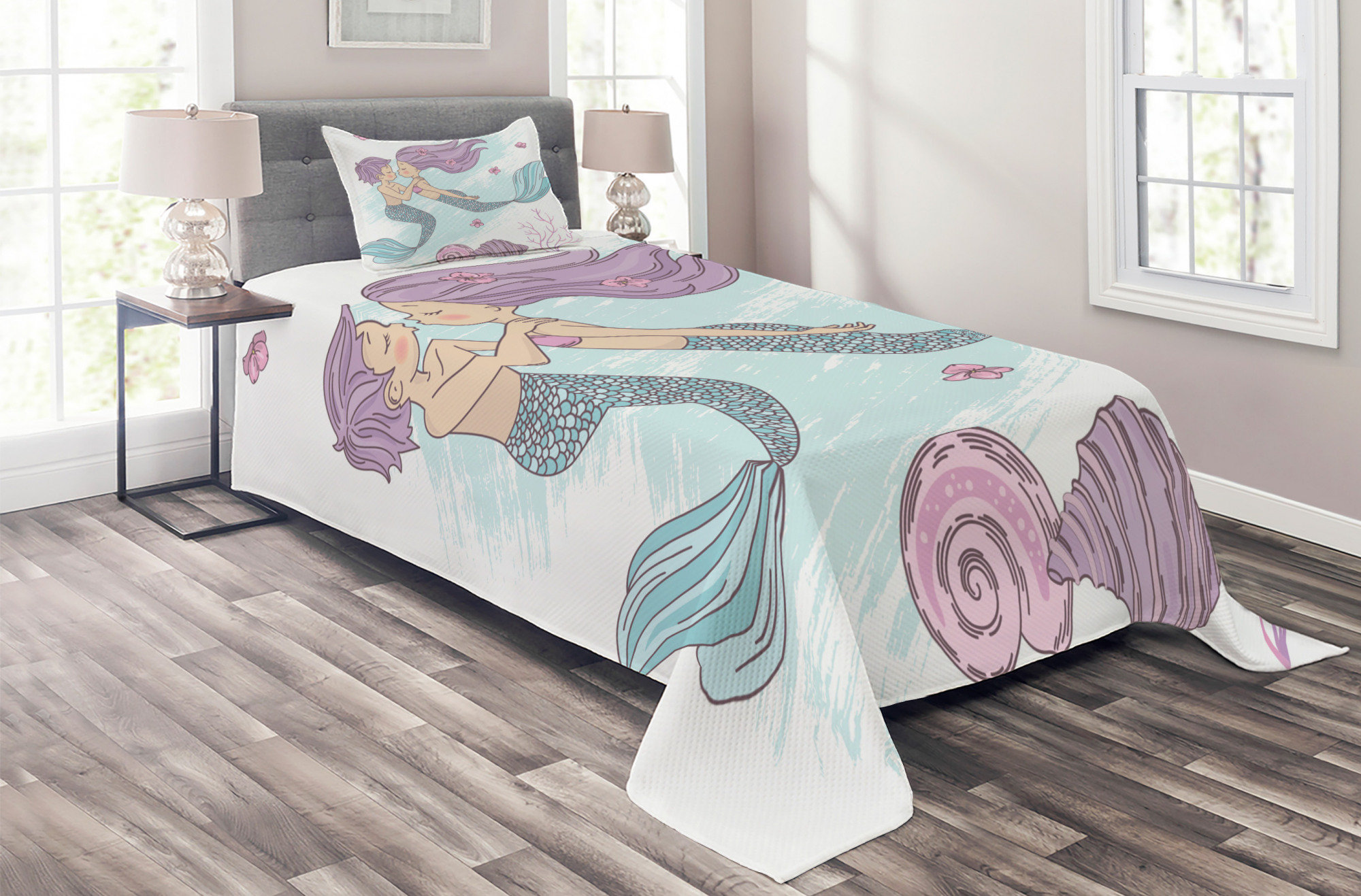 Ambesonne Blue/Pink Microfiber Coverlet / Bedspread Set | Wayfair