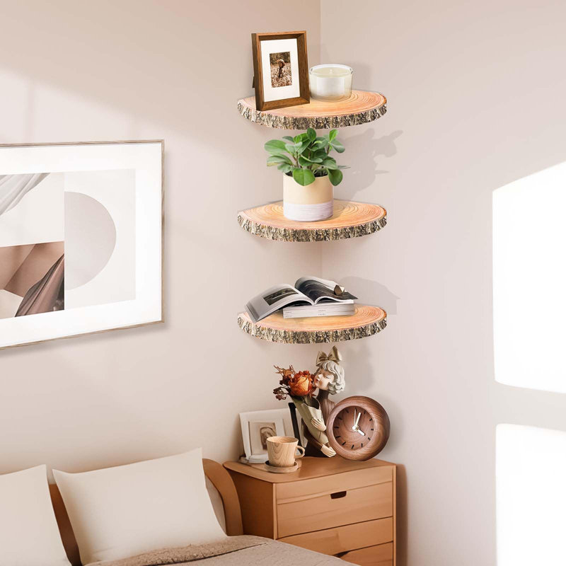 Millwood Pines Corner Floating Shelves(3Pcs Wood Corner Shelf Rustic ...