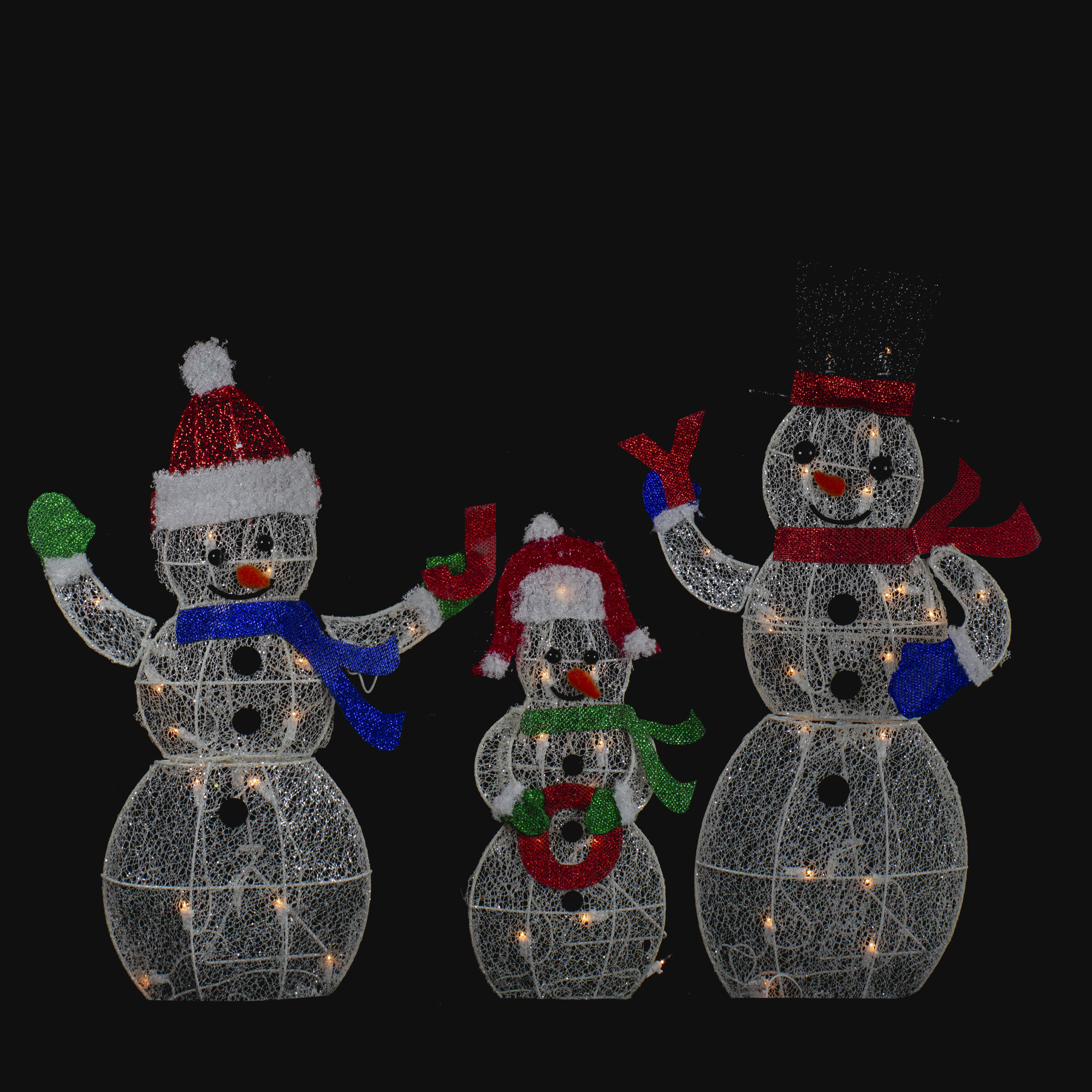 Northlight Seasonal 3 Piece Glittering Mesh Snowmen Outdoor Christmas ...